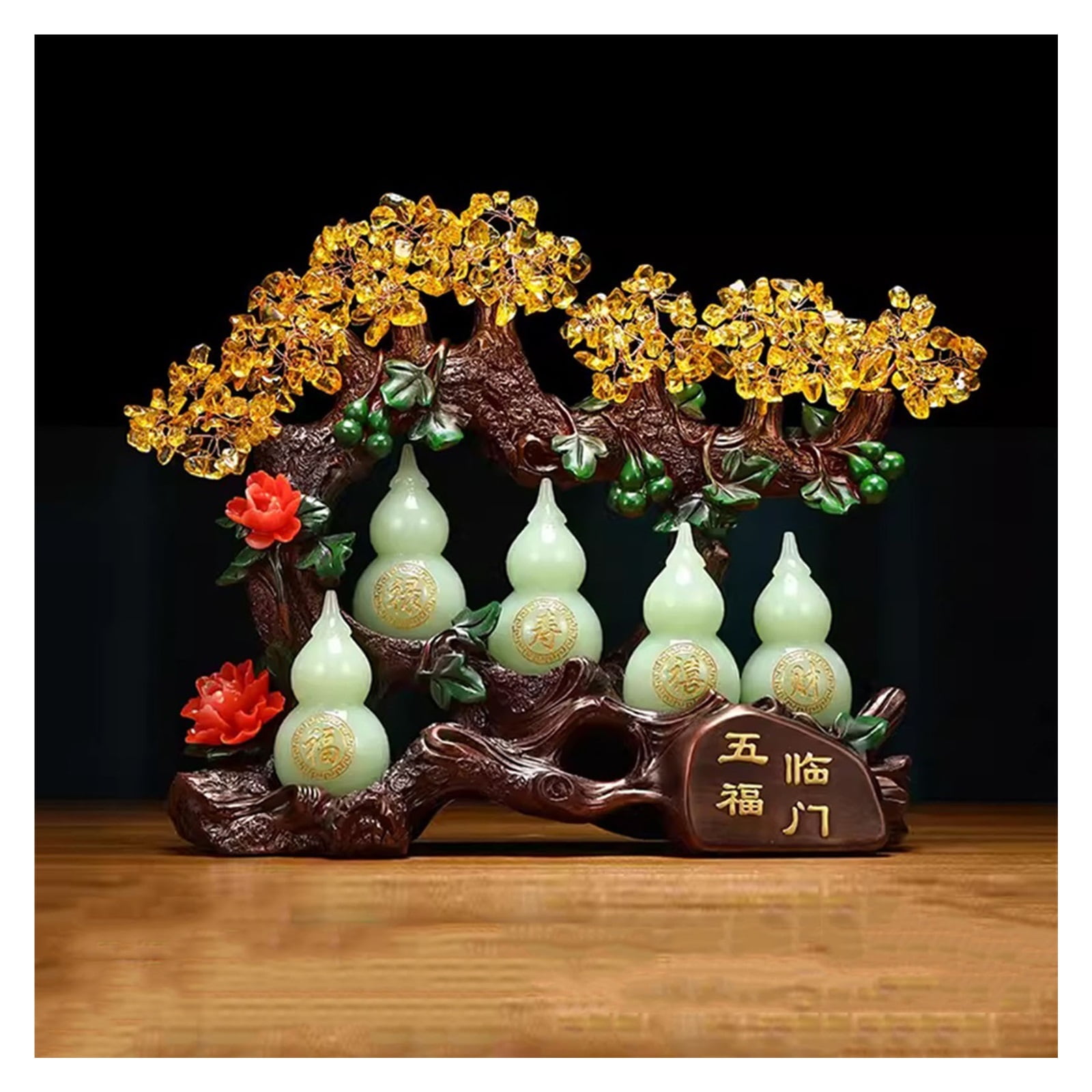 Yellow Crystal Gourd Fortune Tree Crystal Money Tree Bonsai Style ...