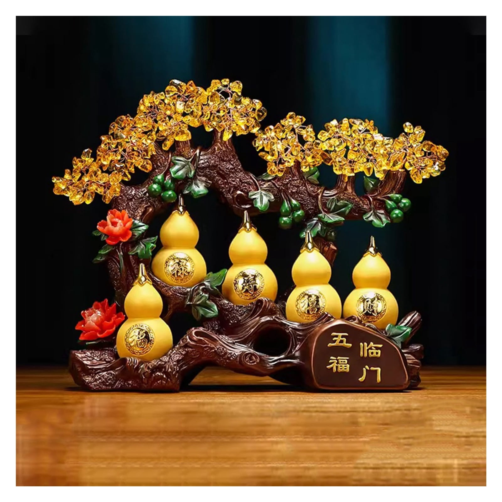 Yellow Crystal Gourd Fortune Tree Crystal Money Tree Bonsai Style ...