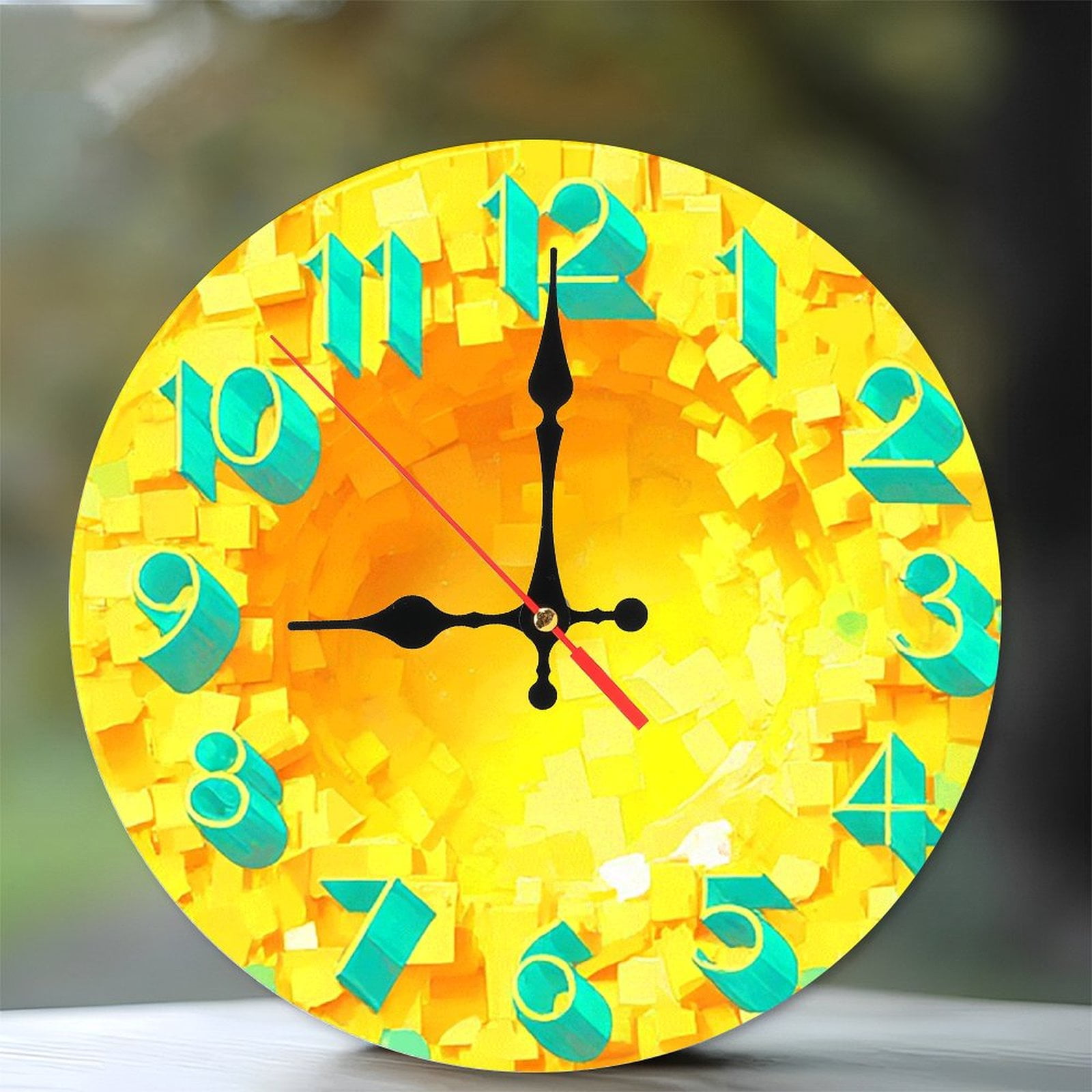 Yellow Cube Abstract Clock Wall Decor 10-Inch Silent Wooden Wall Clock ...