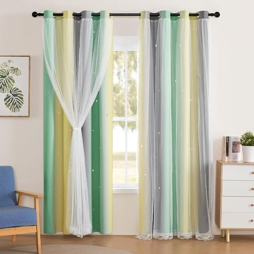 Yellow Curtains for Girls Bedroom Decor Short Blackout Curtains for ...