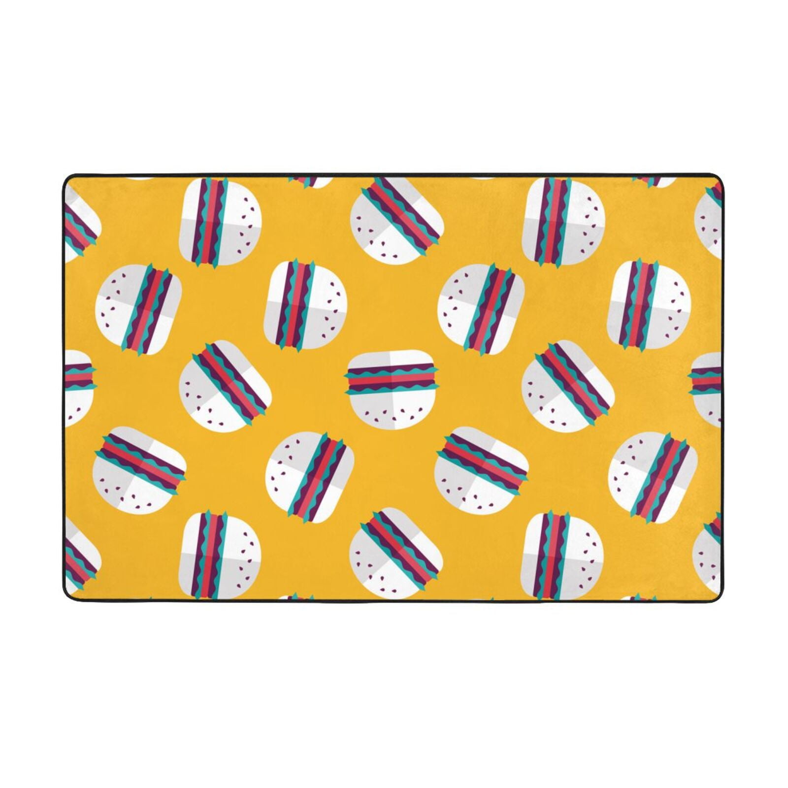 Yellow Cute Hamburger Soft Indoor Outdoor Rug, Washable Rugs for Living ...
