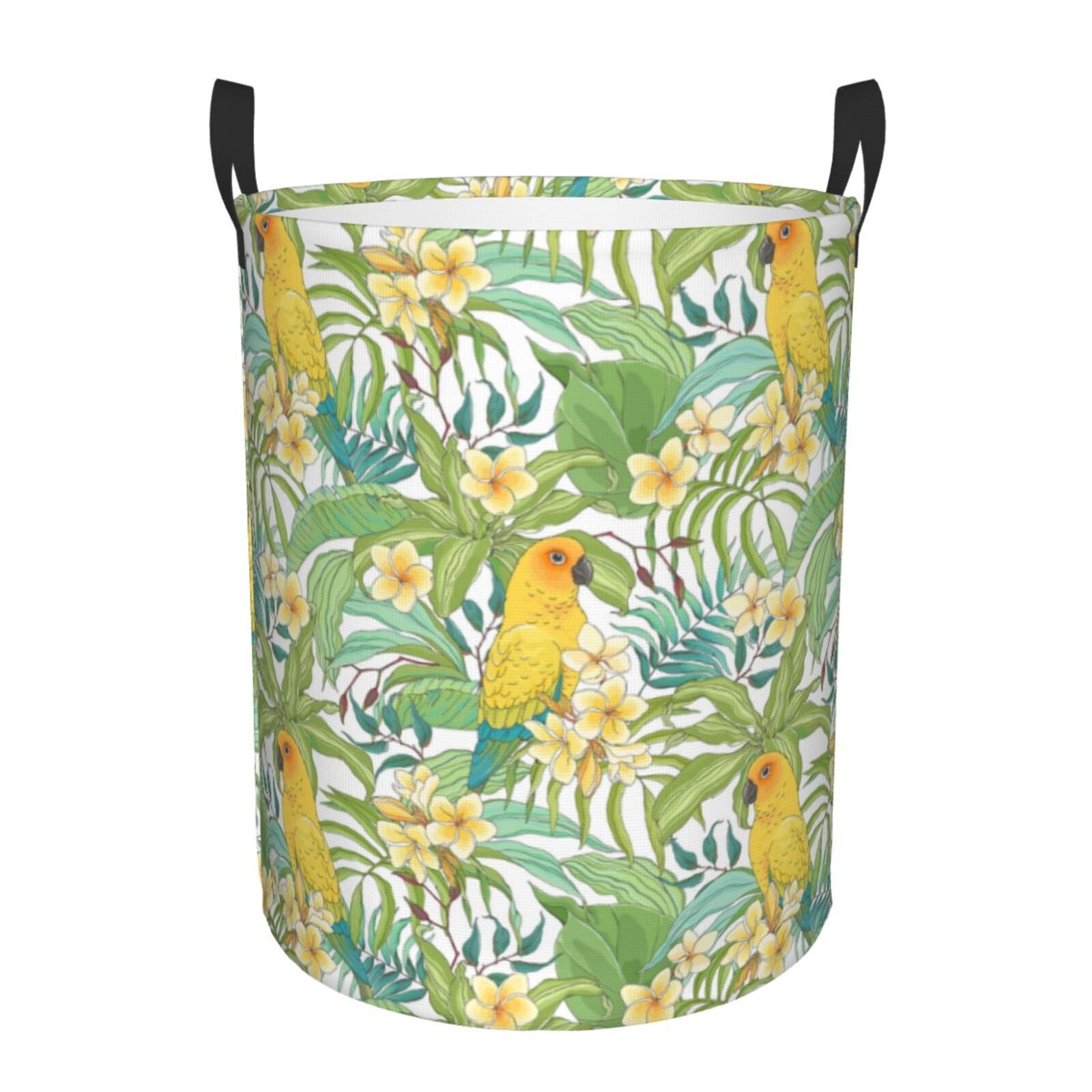 Yellow Cute Parrot Plant Flower Laundry Basket, Laundry Hamper ...