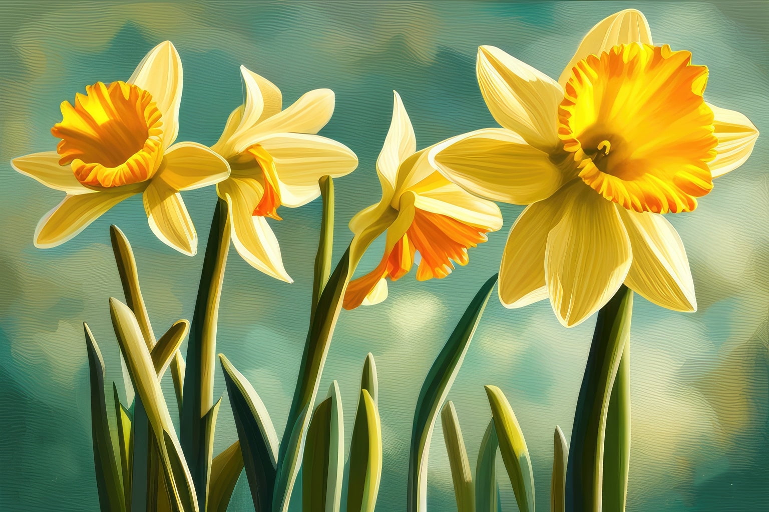 Yellow Daffodils Composition Digital Painting - 12" x 18" Art Print Wall Decor - Walmart.com