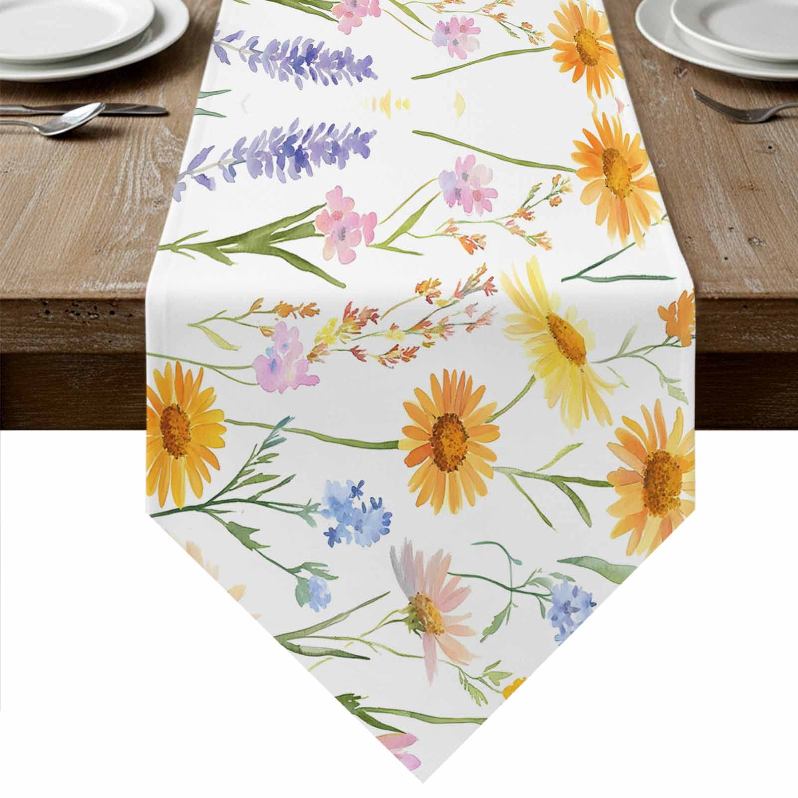 Yellow Daisies Floral Table Runner Linen Burlap Table Runner 90 Inches ...