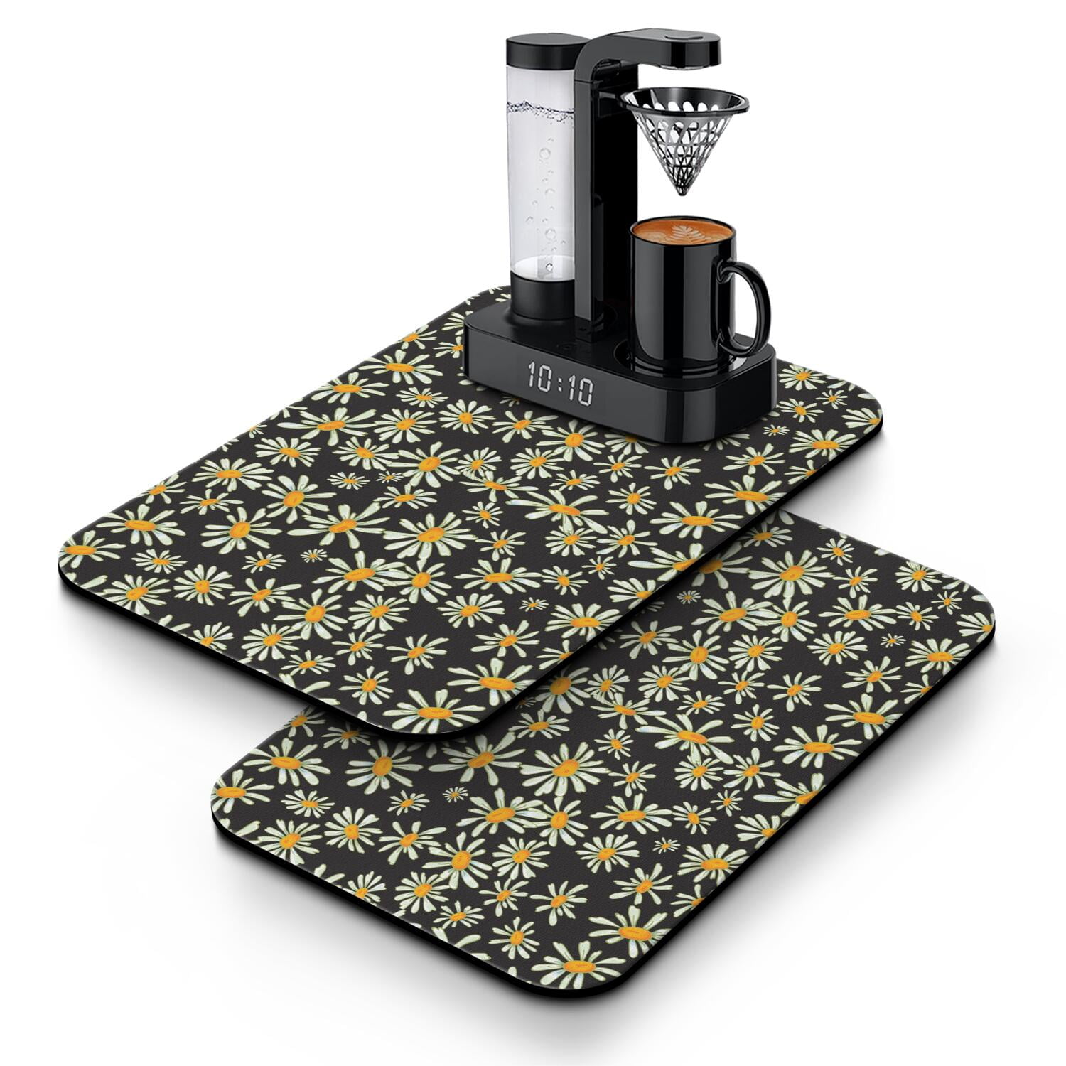 Yellow Daisy Coffee Bar Mat, Super Absorbent Diatomite Dish Drying Pad ...
