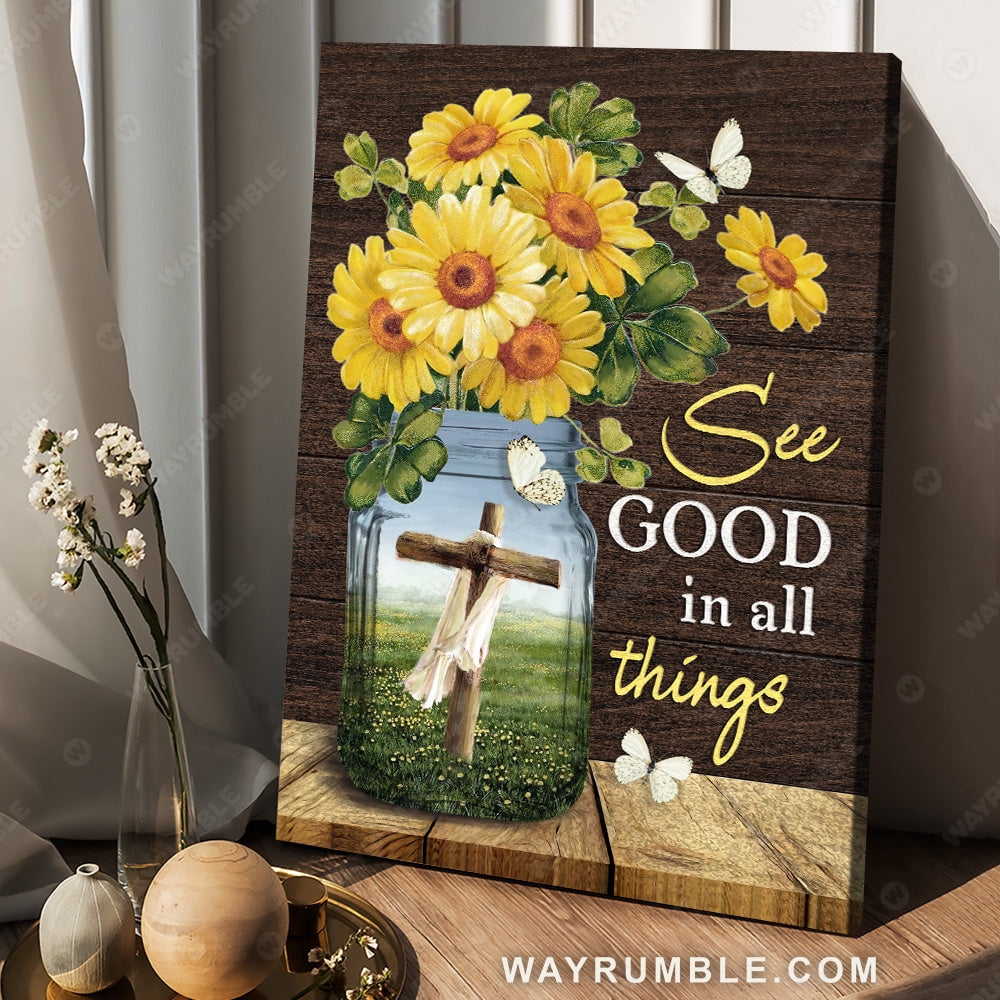 Yellow Daisy Drawing Pretty Butterfly Wooden Cross See Good In All ...