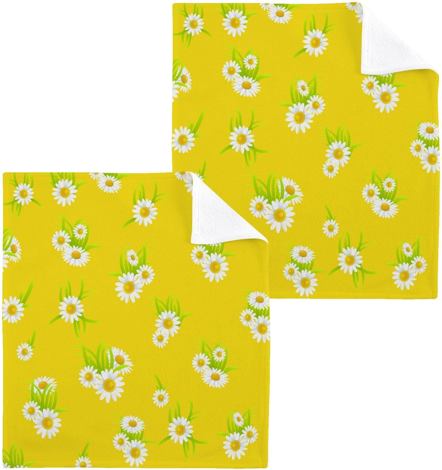 Yellow Daisy Floral Washcloth 12x12in Set, 2 Pack Absorbent Cotton ...