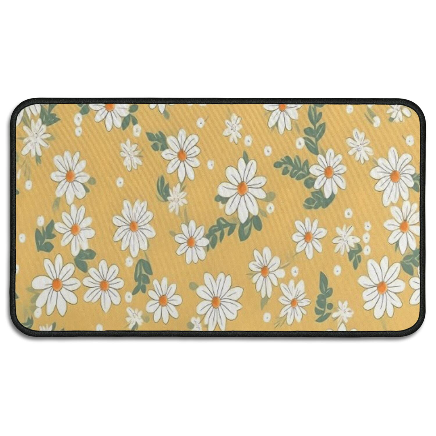 Yellow Daisy Flower Pattern Door Rugs,Washable Non Slip Door Mats ...