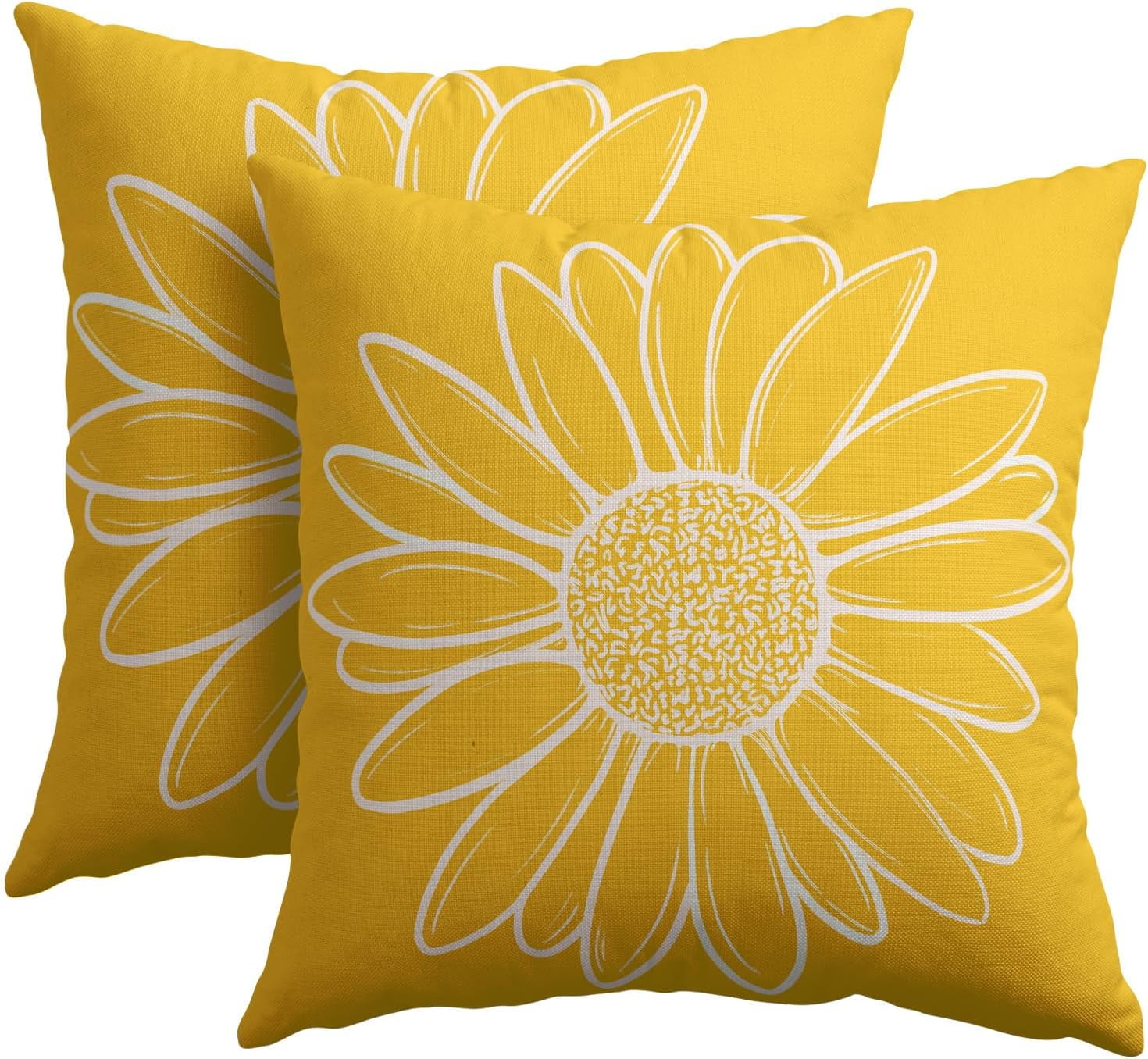 Yellow Daisy Flower Pillow Covers 18x18 Inch Set of 2 Spring Summer ...
