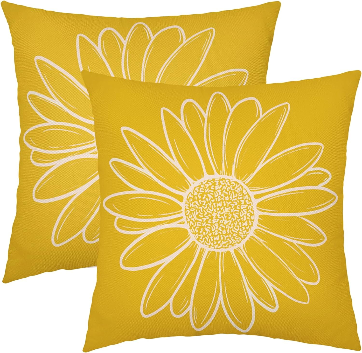 Yellow Daisy Flower Pillow Covers 20x20 Inch Set of 2 Spring Summer ...