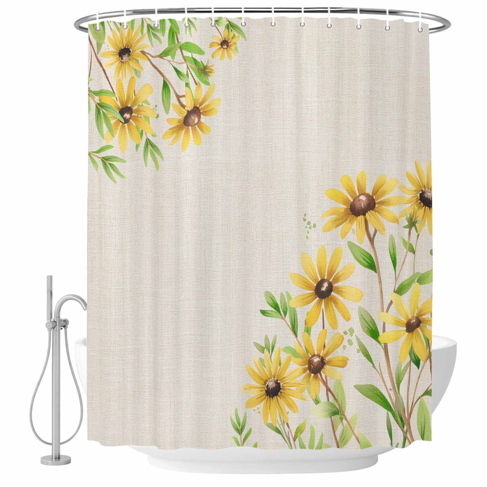 Yellow Daisy Flowers Shower Curtain, Waterproof Shower Curtains for ...