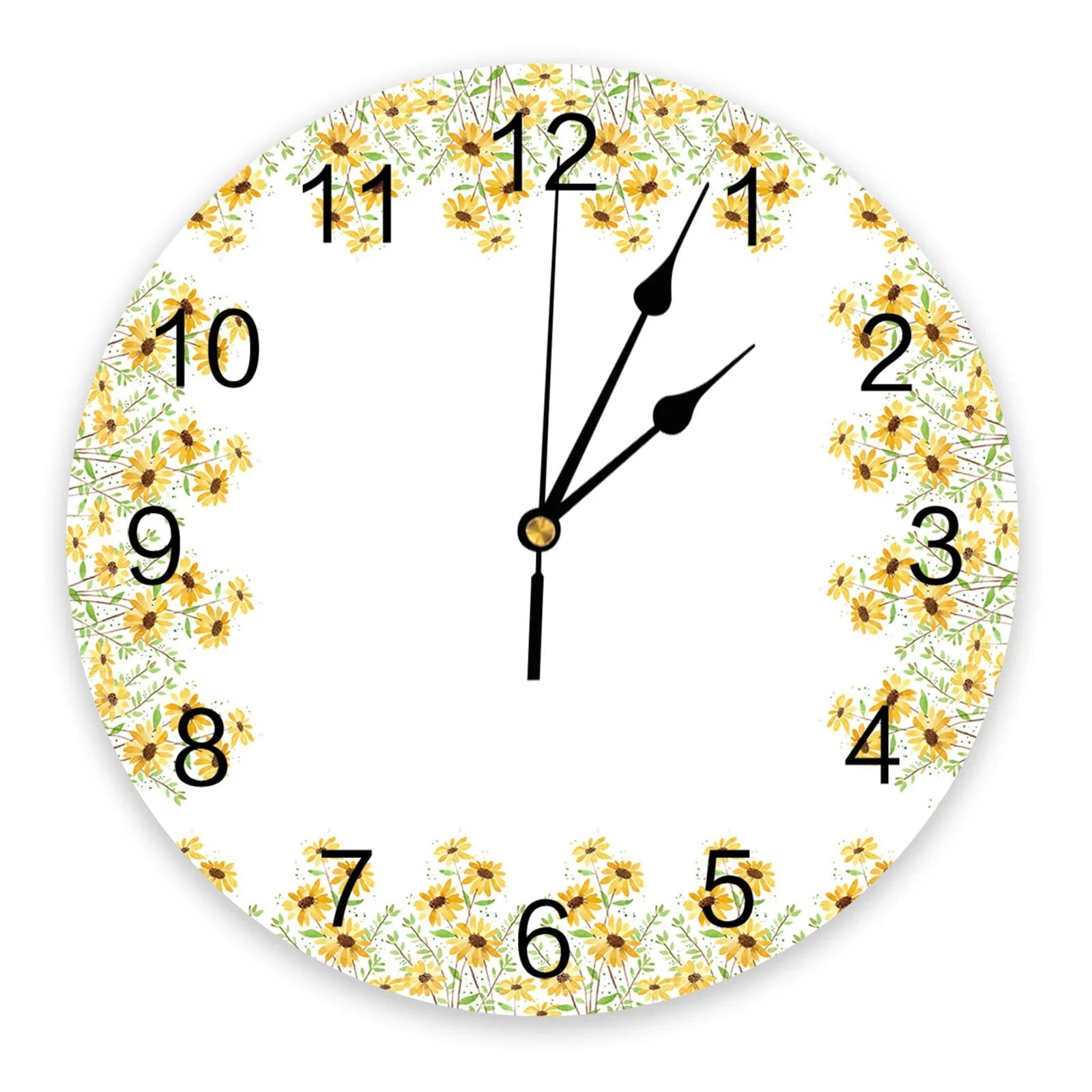 Yellow Daisy Flowers Wall Clock Large Modern Kitchen Dinning Round Wall ...