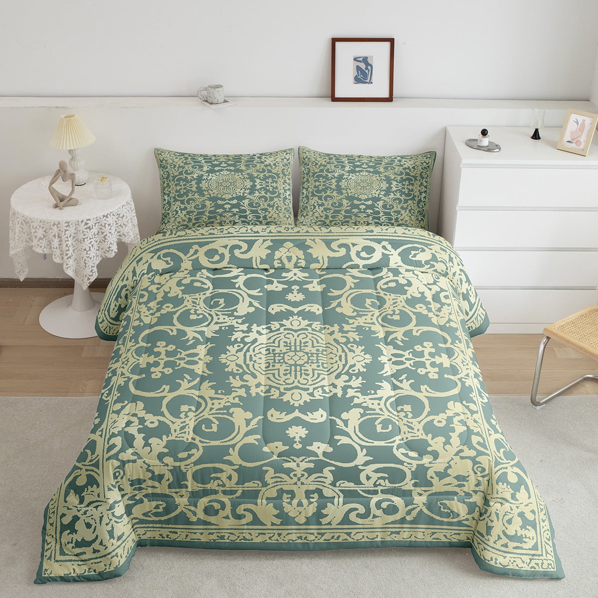 Yellow Damask Comforter Set Gothic Bedding Sets Full,Victorian Quilt ...