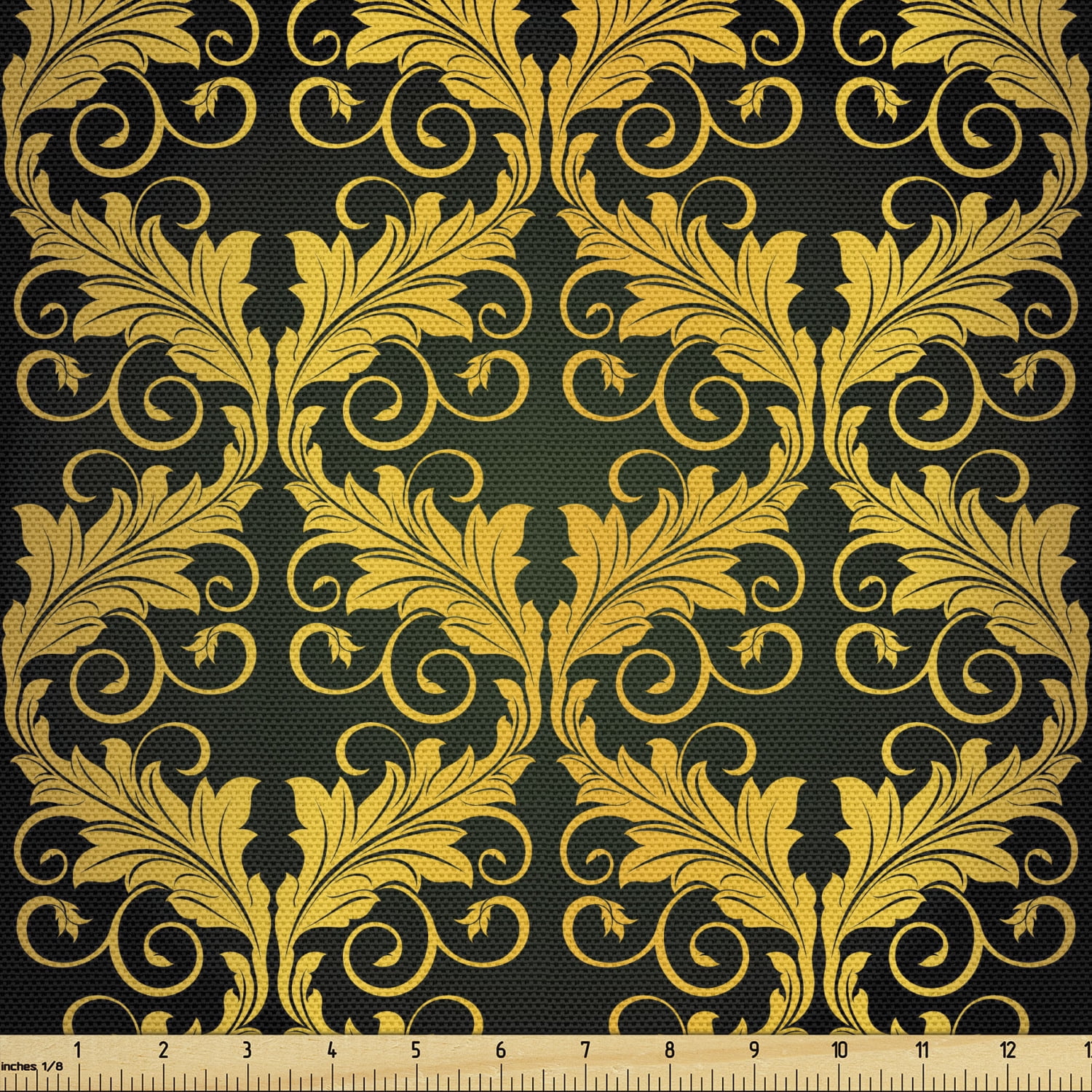Ambesonne Yellow Damask Fabric by the Yard Upholstery, Wave Shape ...