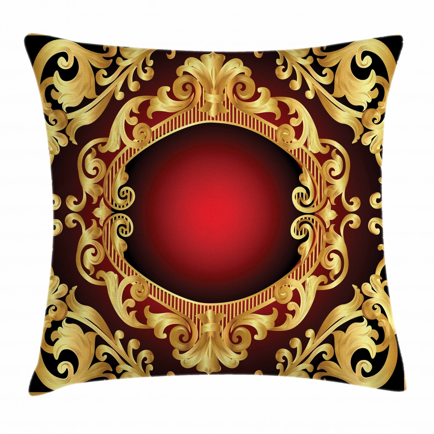 Yellow Damask Throw Pillow Cushion Cover, Graphic Image Baroque ...