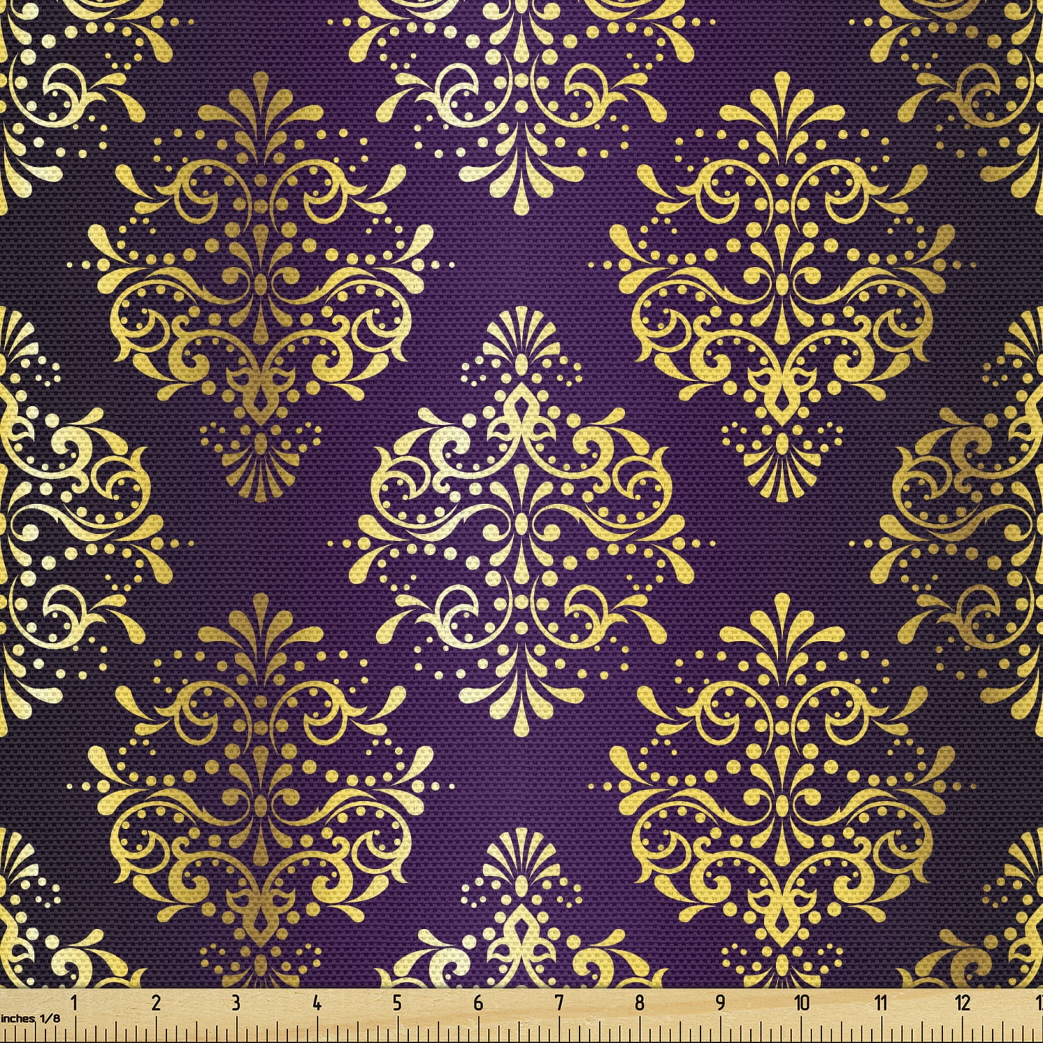 Ambesonne Yellow Damask Fabric by the Yard Upholstery, Oriental Leaf ...