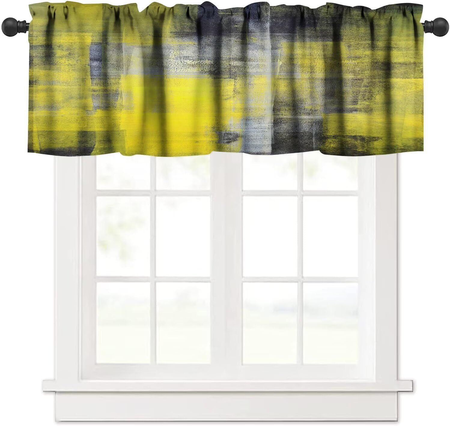 Yellow Dark Grey Valance Curtain Abstract Art Painting Rod Pocket ...