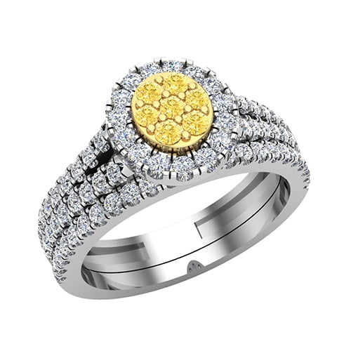 Yellow Diamond Wedding Ring Set for Women Cluster Diamond Halo Rings ...