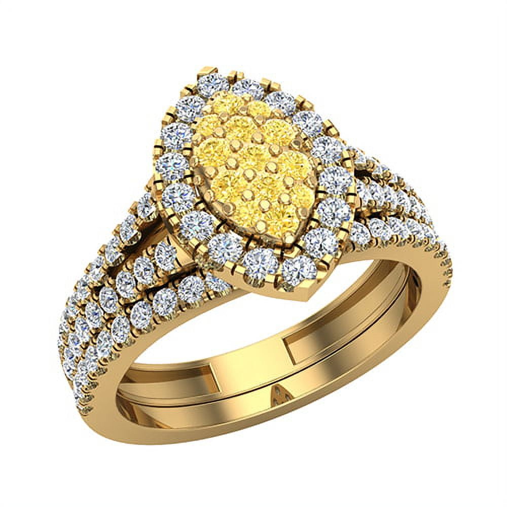 Yellow Diamond Wedding Ring Set for Women Cluster Diamond Marquise Halo Rings 14K Gold 0.95CT TW ...