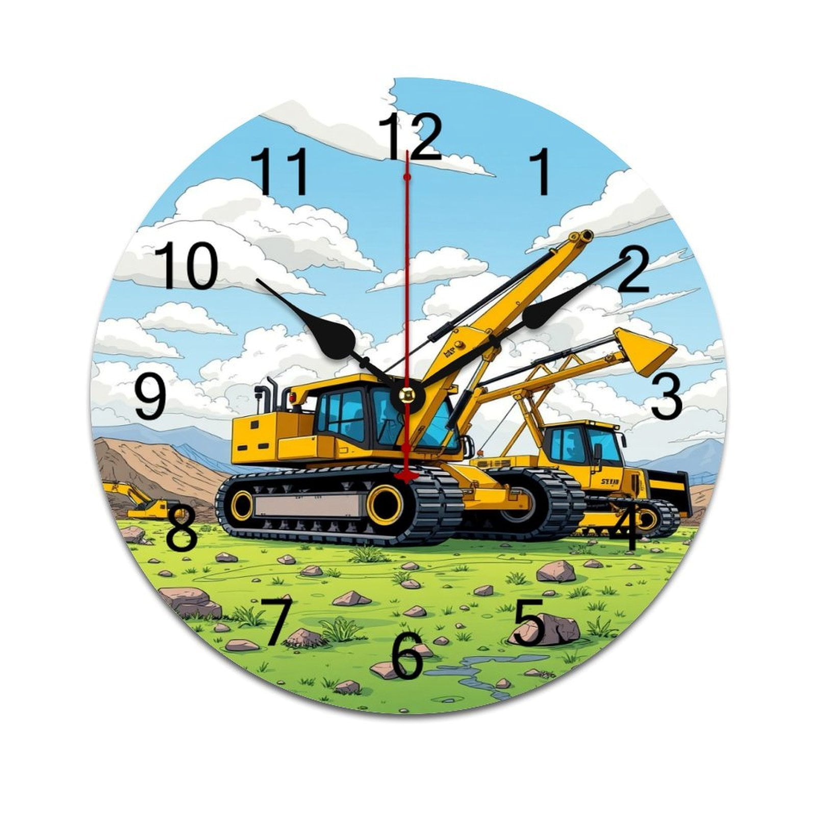 Yellow Diggers Landscape Silent Wall Clock Movement Battery Clock ...