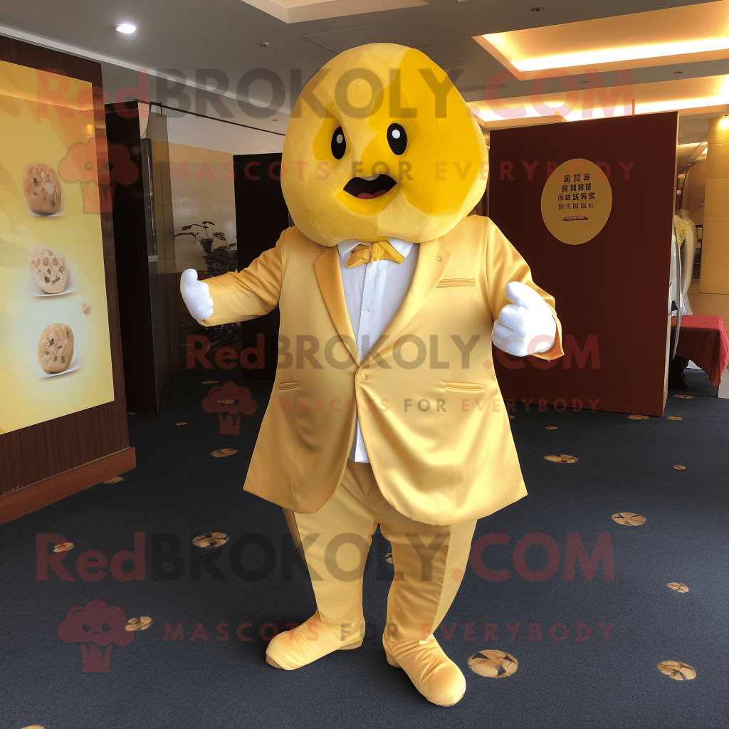 Yellow Dim Sum REDBROKOLY mascot costume character dressed with Suit ...