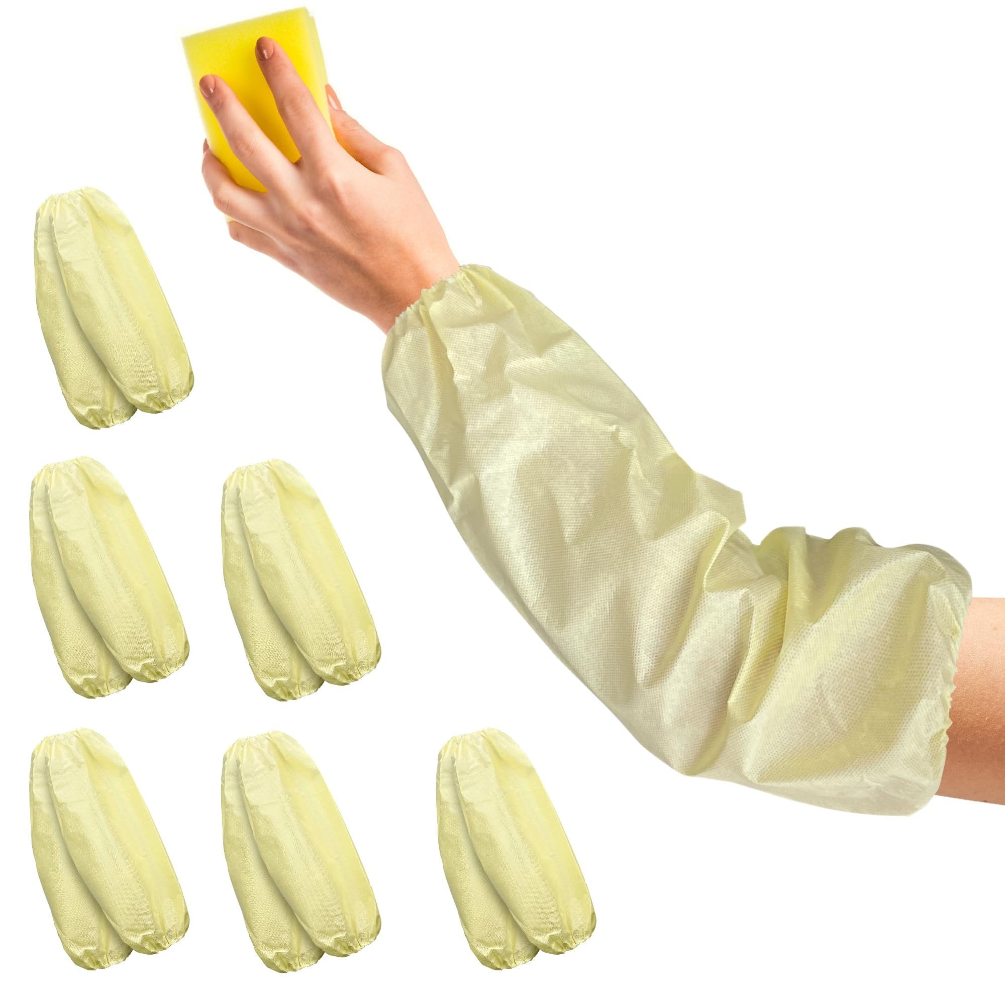 Yellow Disposable Arm Protectors, 18 Inches. 20 Pack Waterproof PP+PE ...