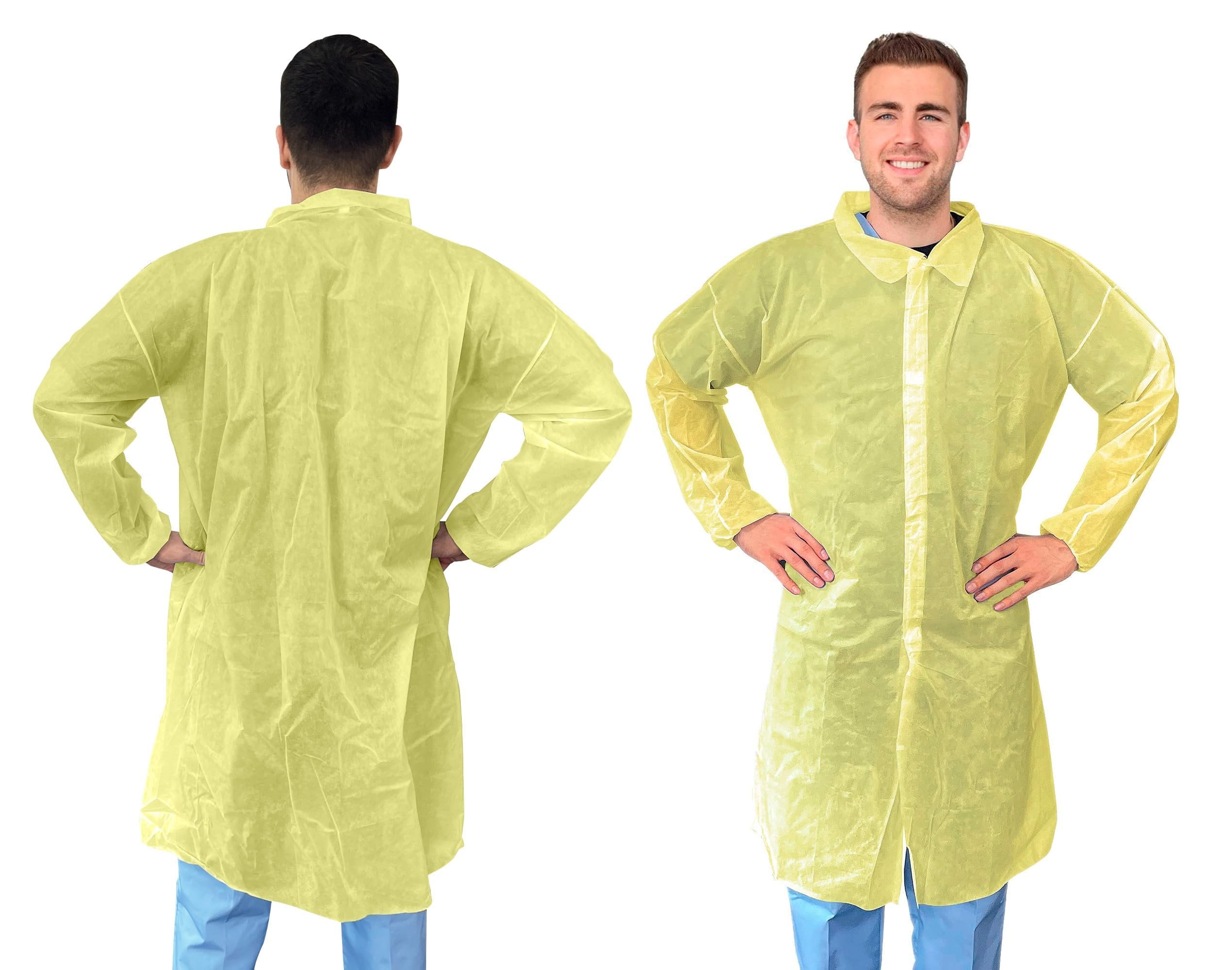 Yellow Disposable Lab Coats for Adults, XL. 50 Pack PP Disposable Coats ...