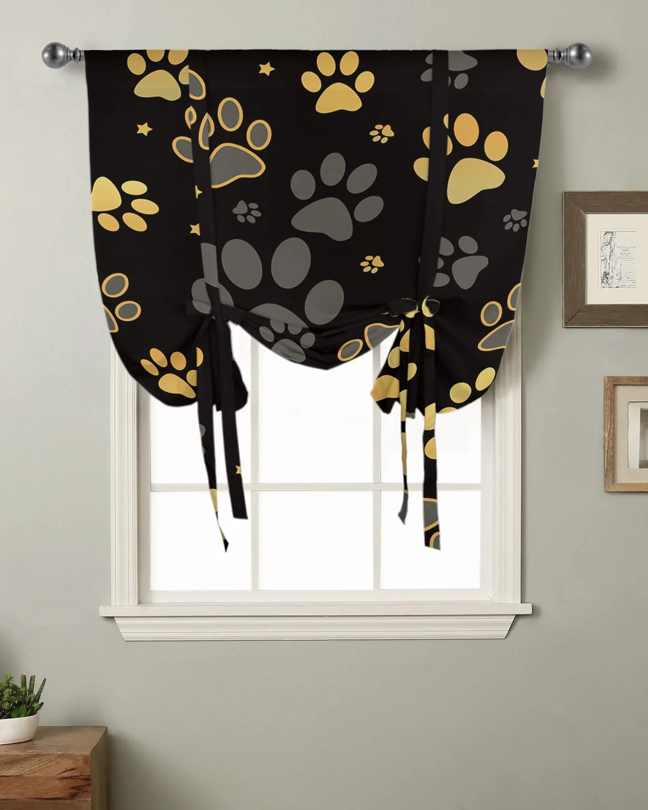 Yellow Dog Paw Print Window Curtain for Living Room Roman Curtains for ...