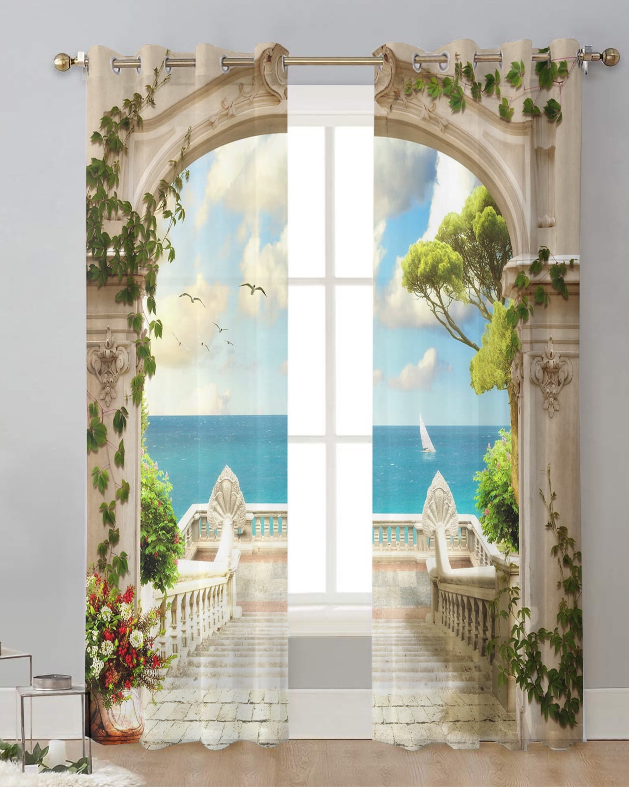 Yellow Door Arch Voile Hanging Curtain Living Room Sheer Curtain Home r ...