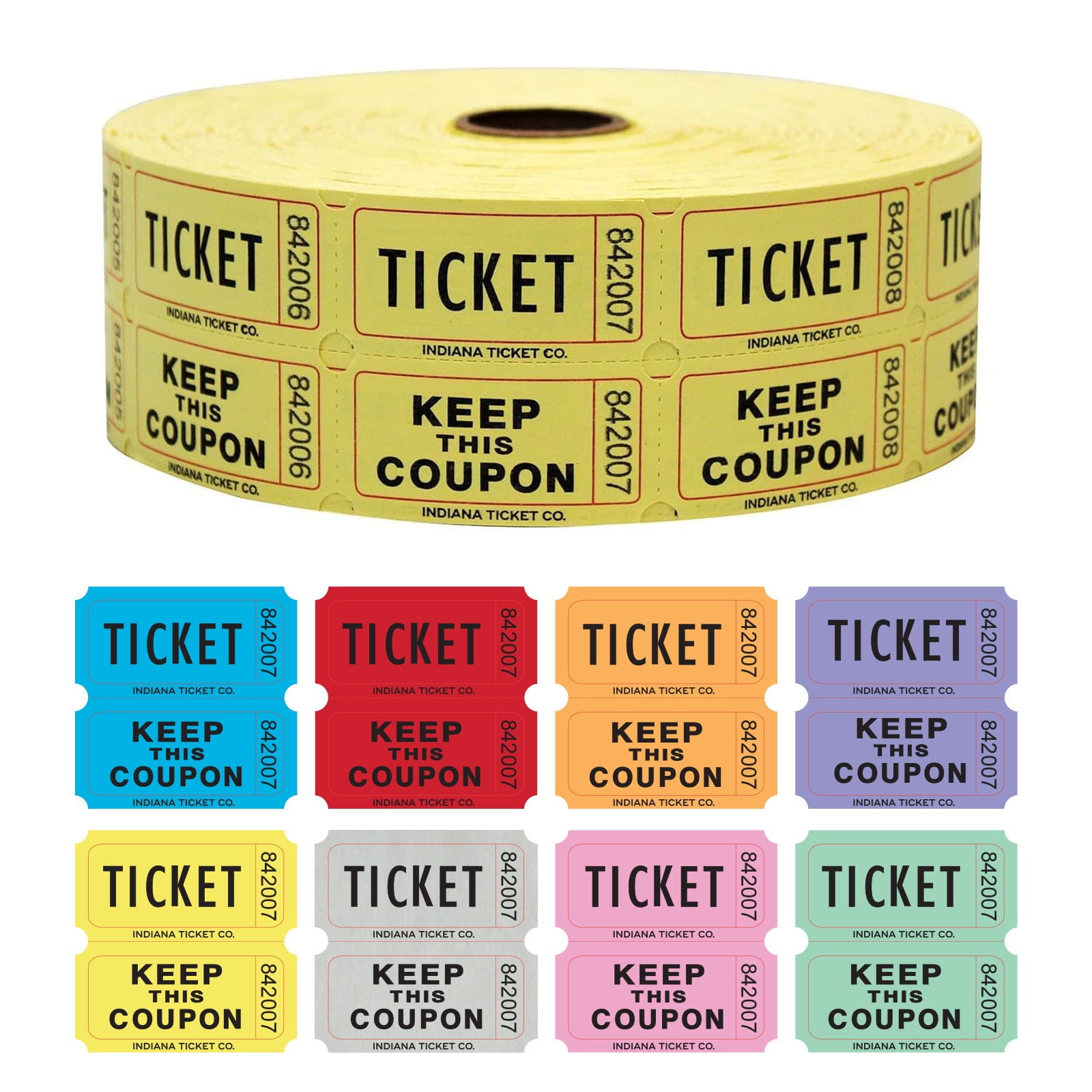 INDIANA TICKET CO. Yellow Raffle Tickets Double Roll, 1000 Count ...