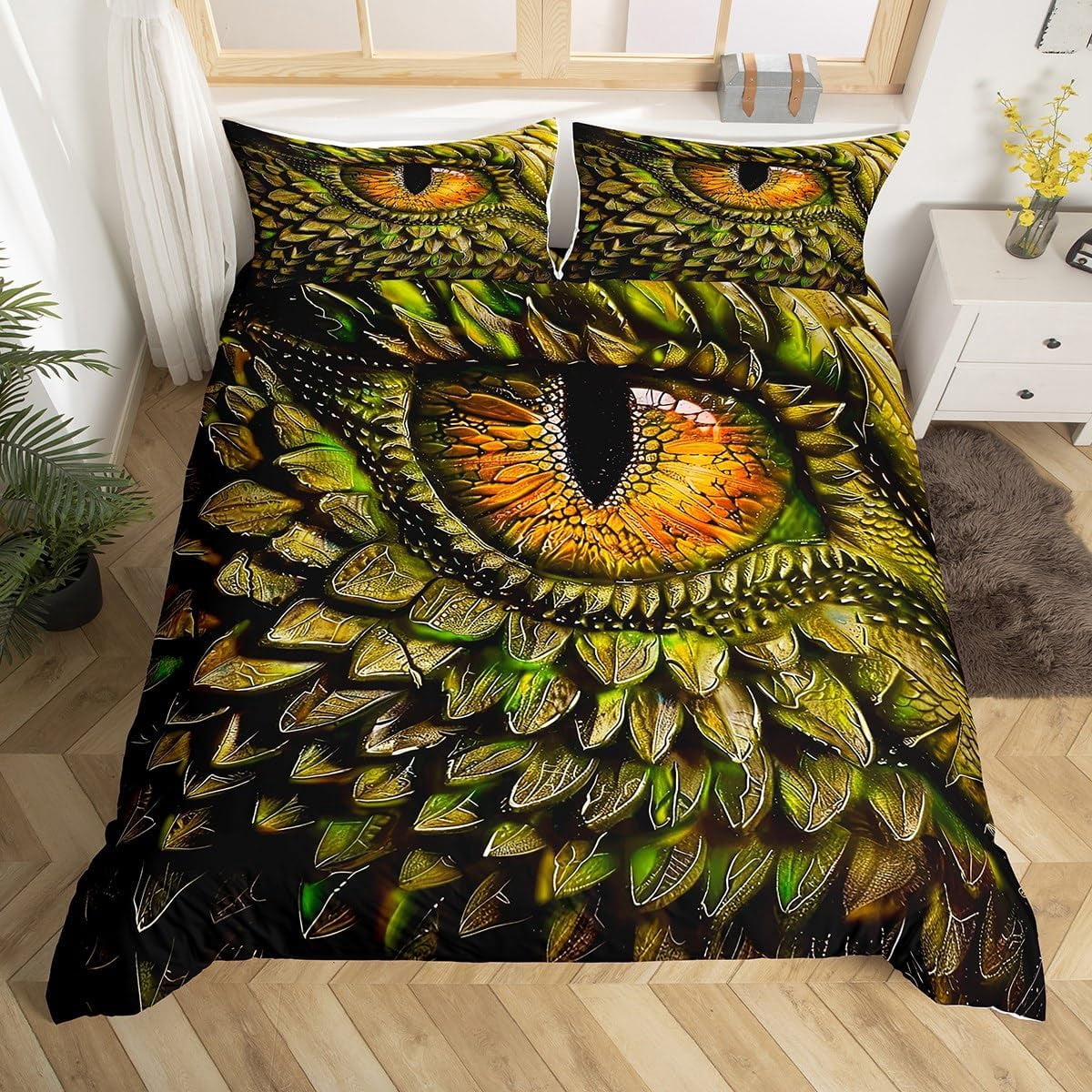 Yellow Dragon Eye Duvet Cover Vintage 3D Dragon Bedding Sets for Boys ...
