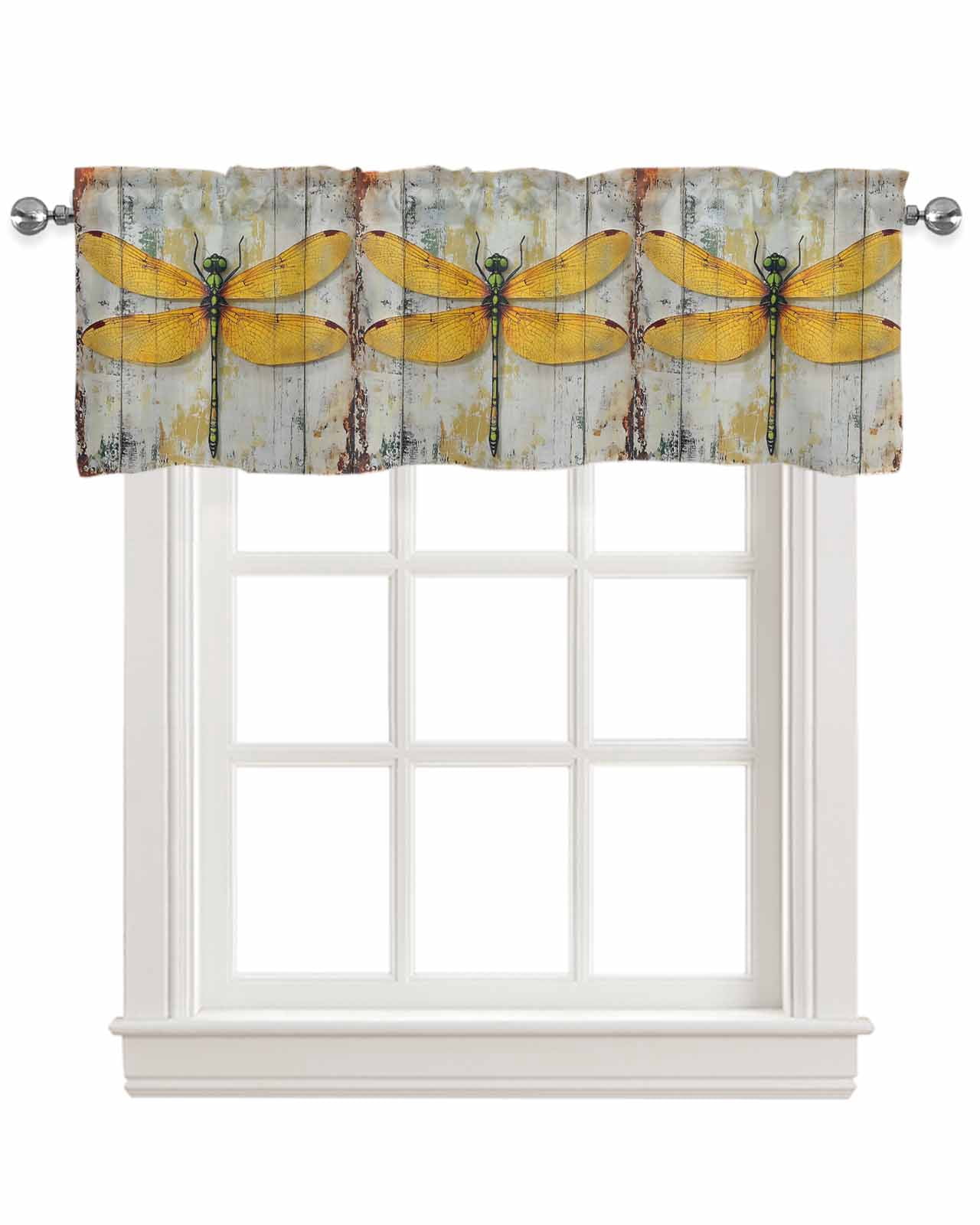 Yellow Dragonfly Kitchen Valances for Windows Farmhouse Linen Window ...