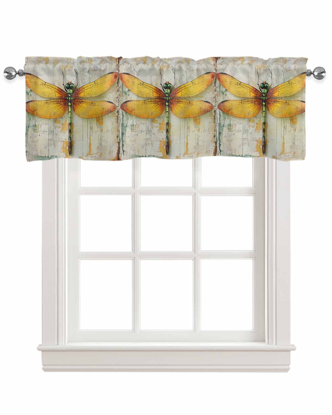 Yellow Dragonfly Kitchen Valances for Windows Farmhouse Linen Window ...