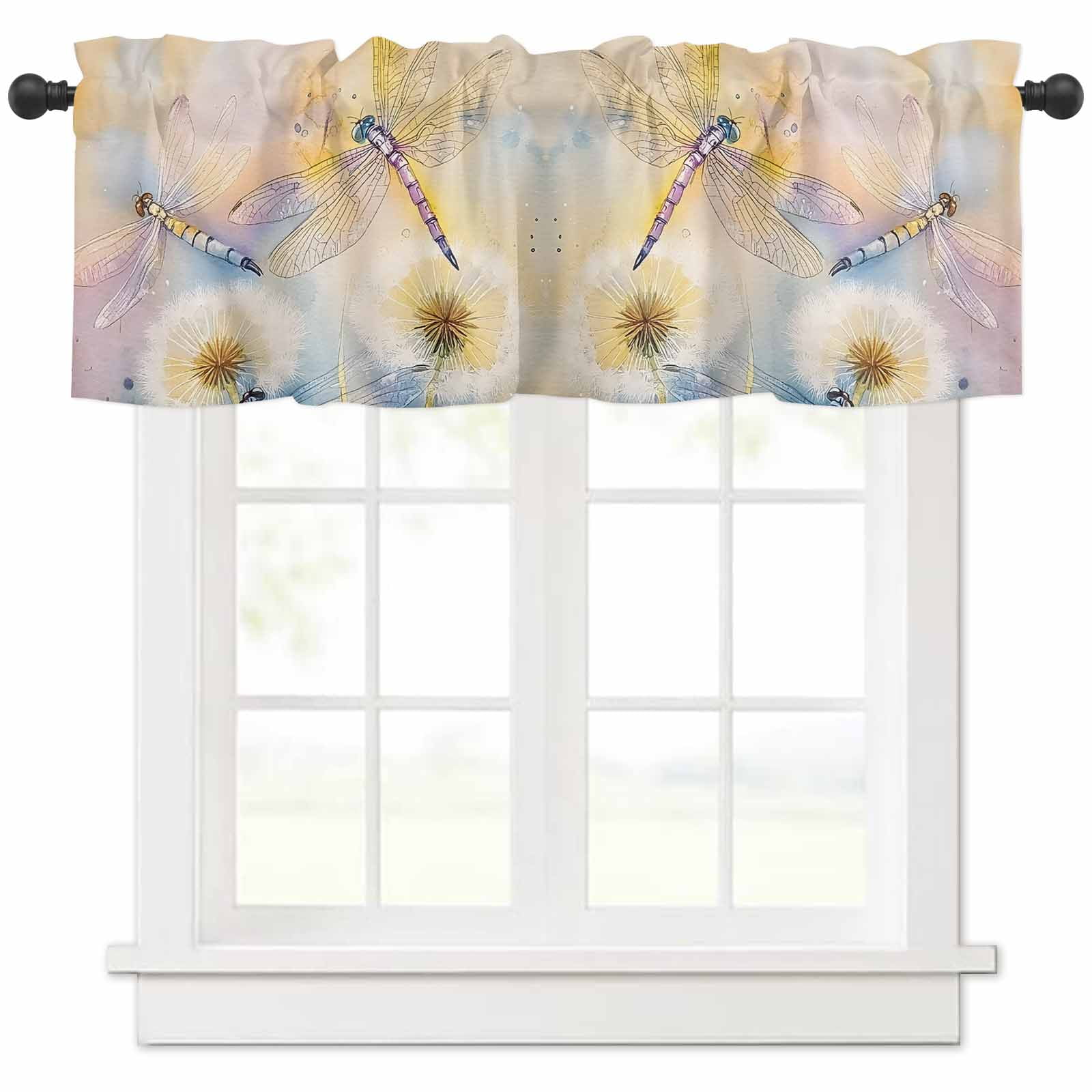 Yellow Dragonfly Valances for Windows Farmhouse Kitchen Curtains ...