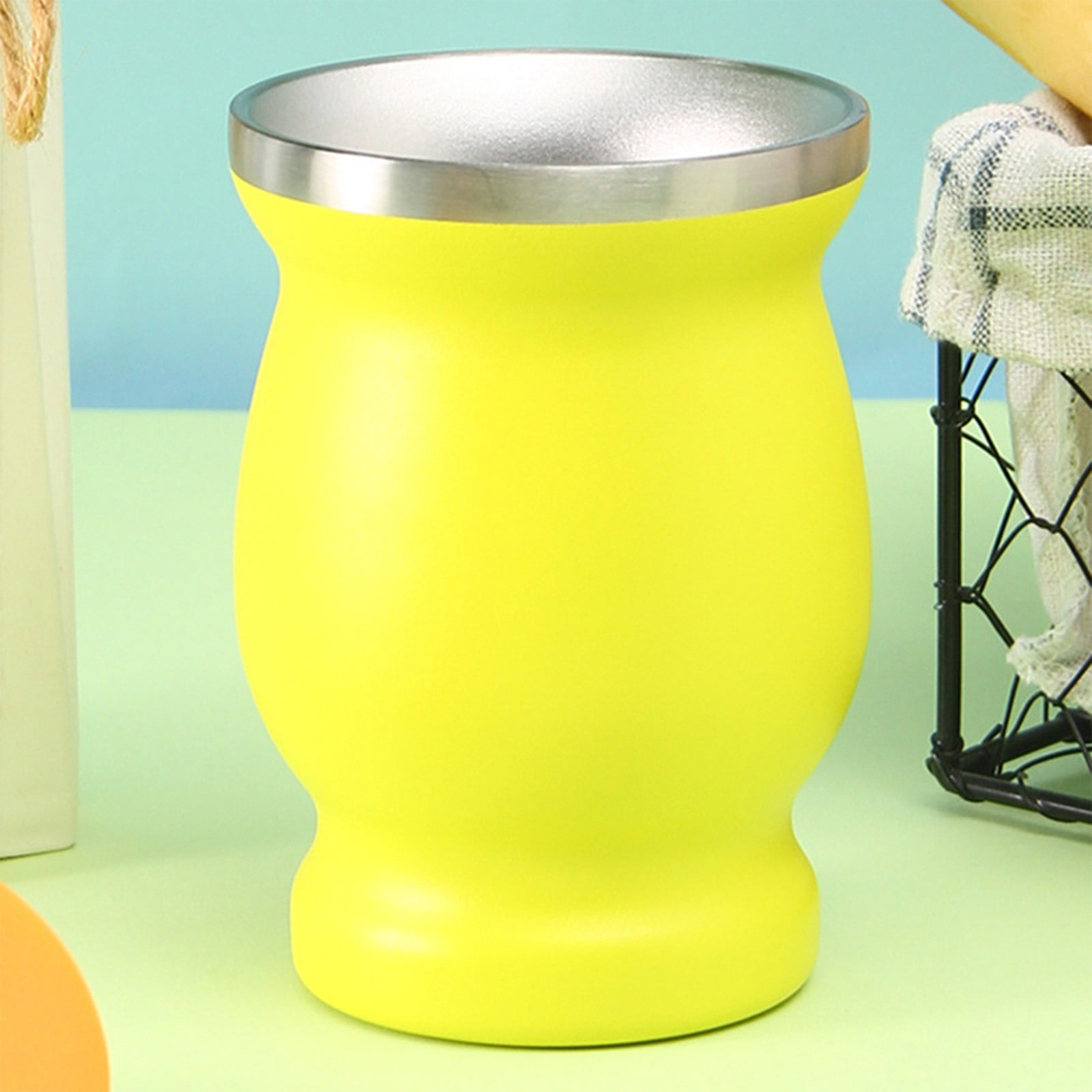 Yellow Drinking Glass Stainless Steel Insulated Cup 8 Oz Stainless ...