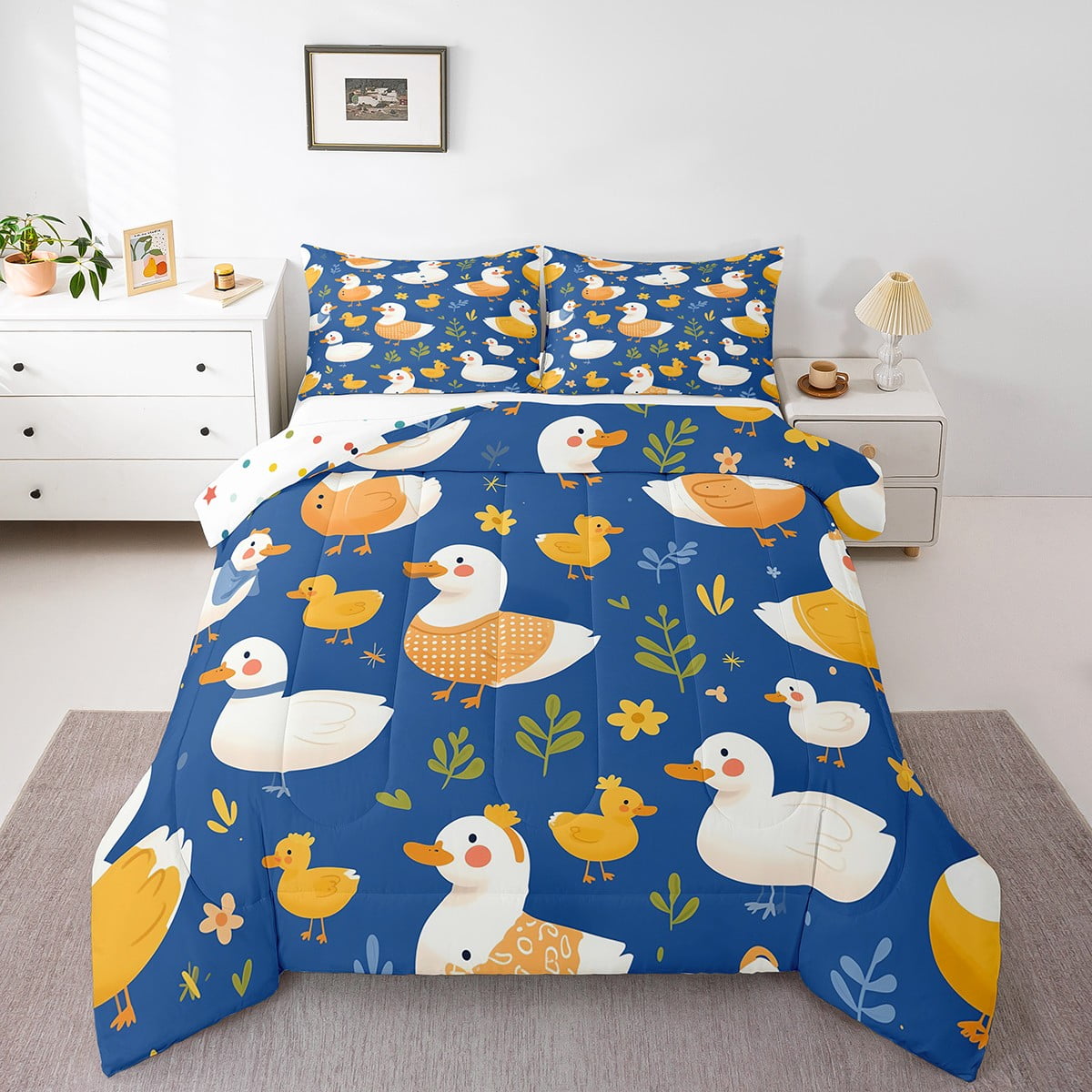 Yellow Duck Bedding Set Kawaii Duck Painting Full Comforter Sets,Cute ...