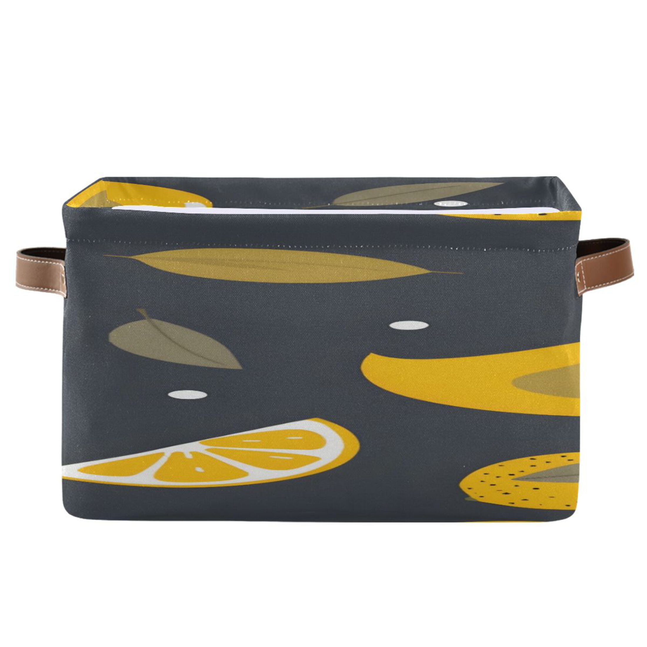 Yellow Duck Leaf Lemon Square Storage Bins with Handles Collapsible ...