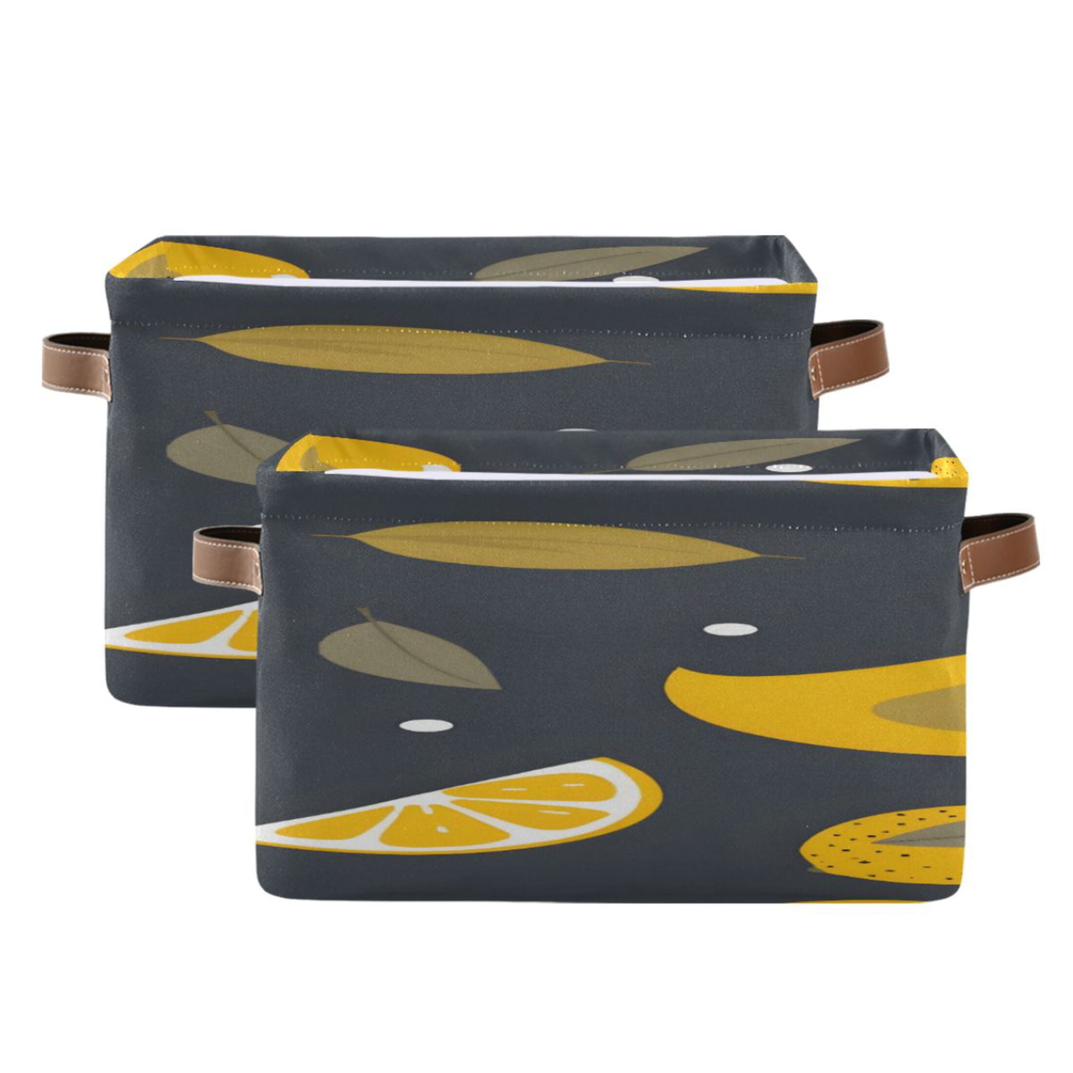 Yellow Duck Leaf Lemon Square Storage Bins with Handles Collapsible ...