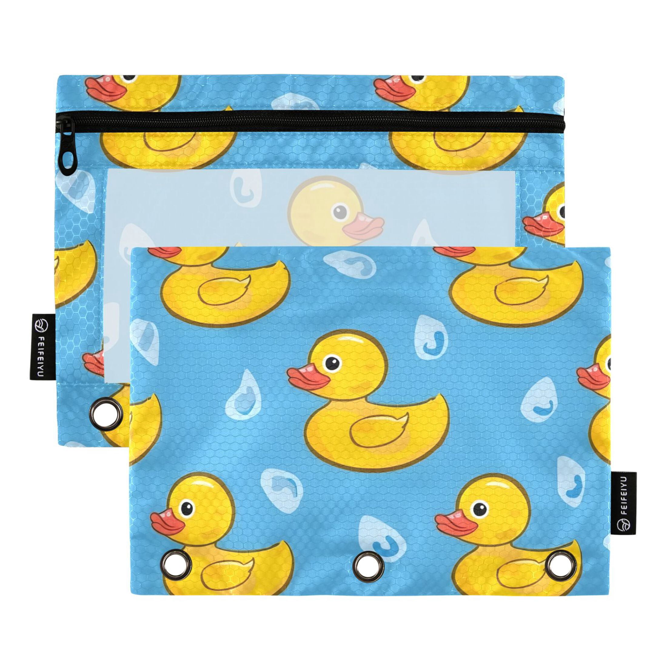 Yellow Duck Raindrops Binder Pouches Zipper Pocket Document Storage 3 ...