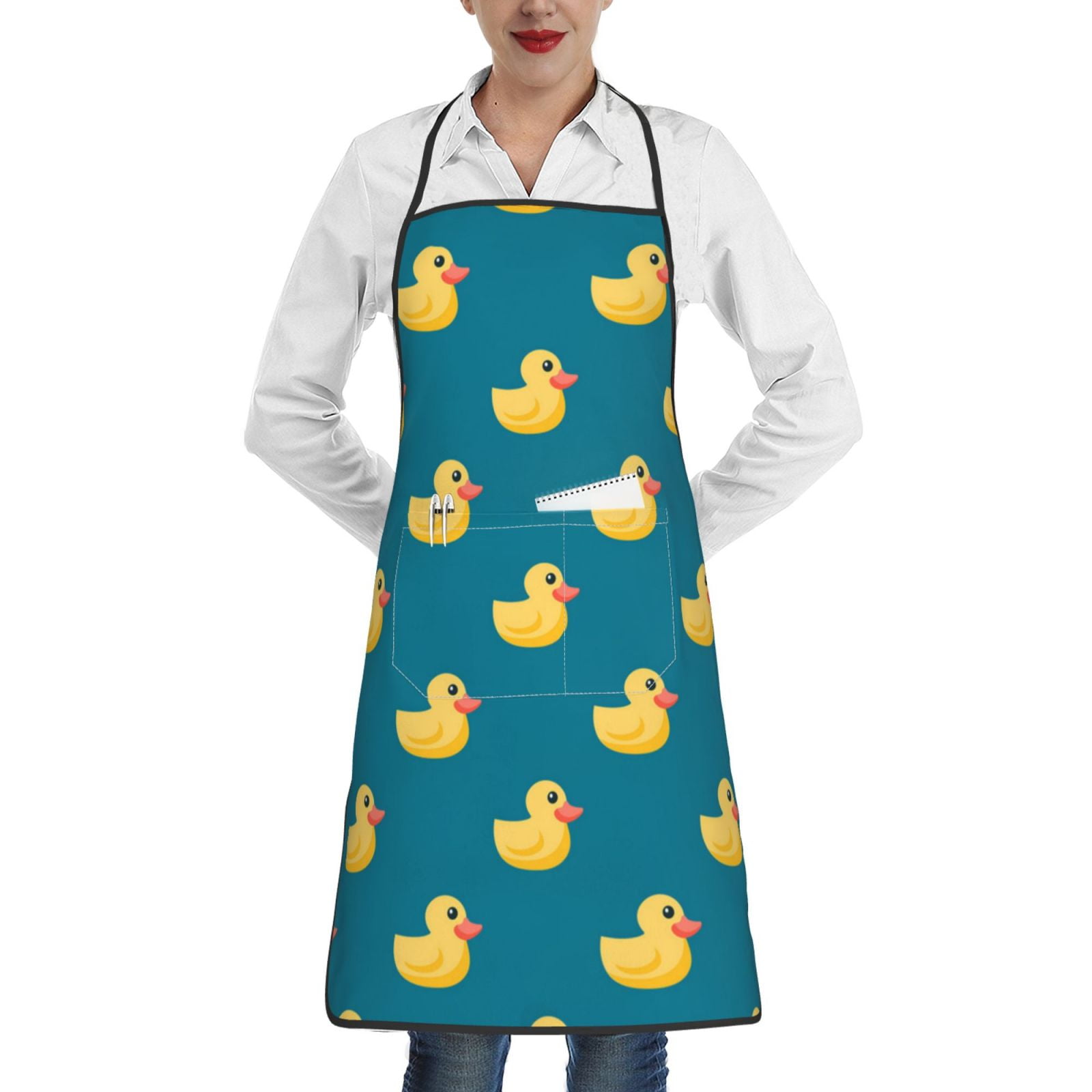 Yellow Duck Rubber Ducks Apron with Pocket Cooking Waterproof Bib ...