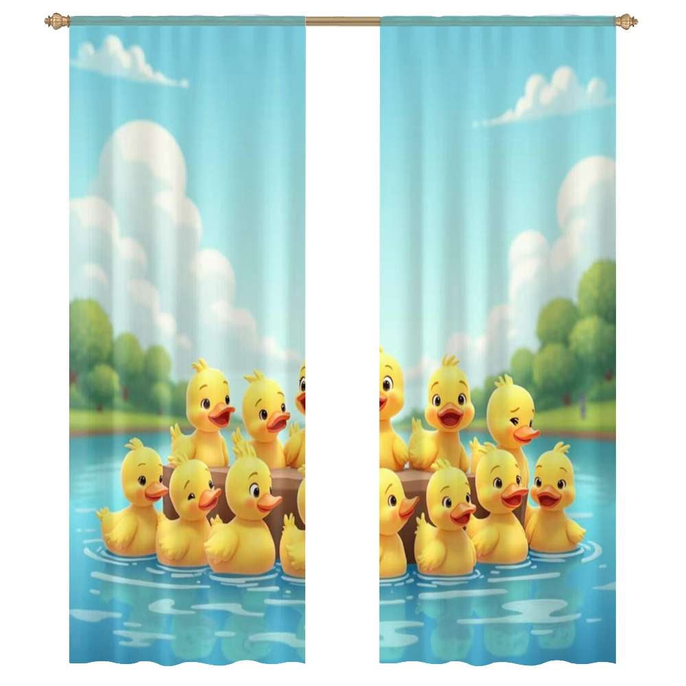 Yellow Duck Tulle Curtains For Living Room Chiffon Sheer Voile Kitchen ...