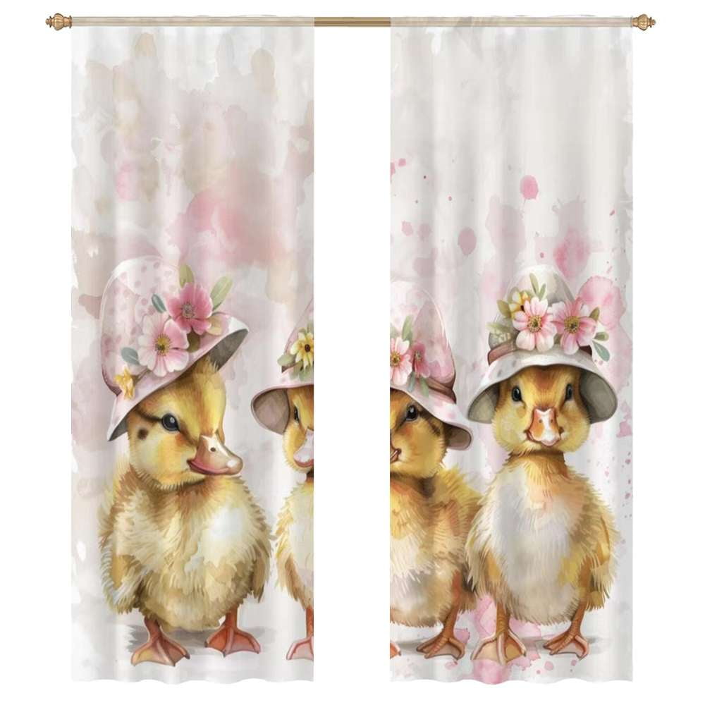 Yellow Duck With Flowers On Head Tulle Curtains For Living Room Chiffon ...