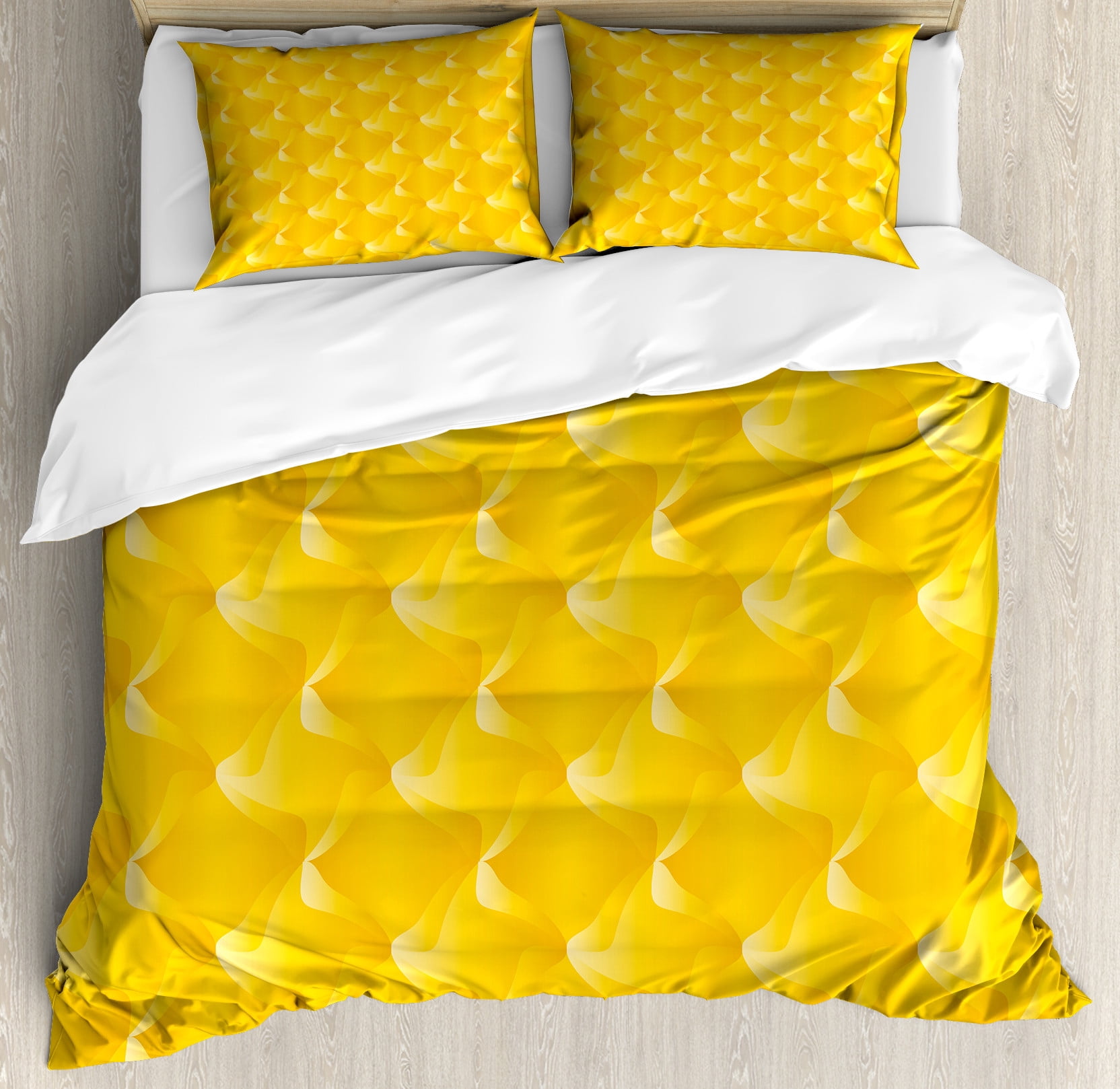 Yellow Duvet Cover Set, Abstract Design Shaded Curving Lines and ...
