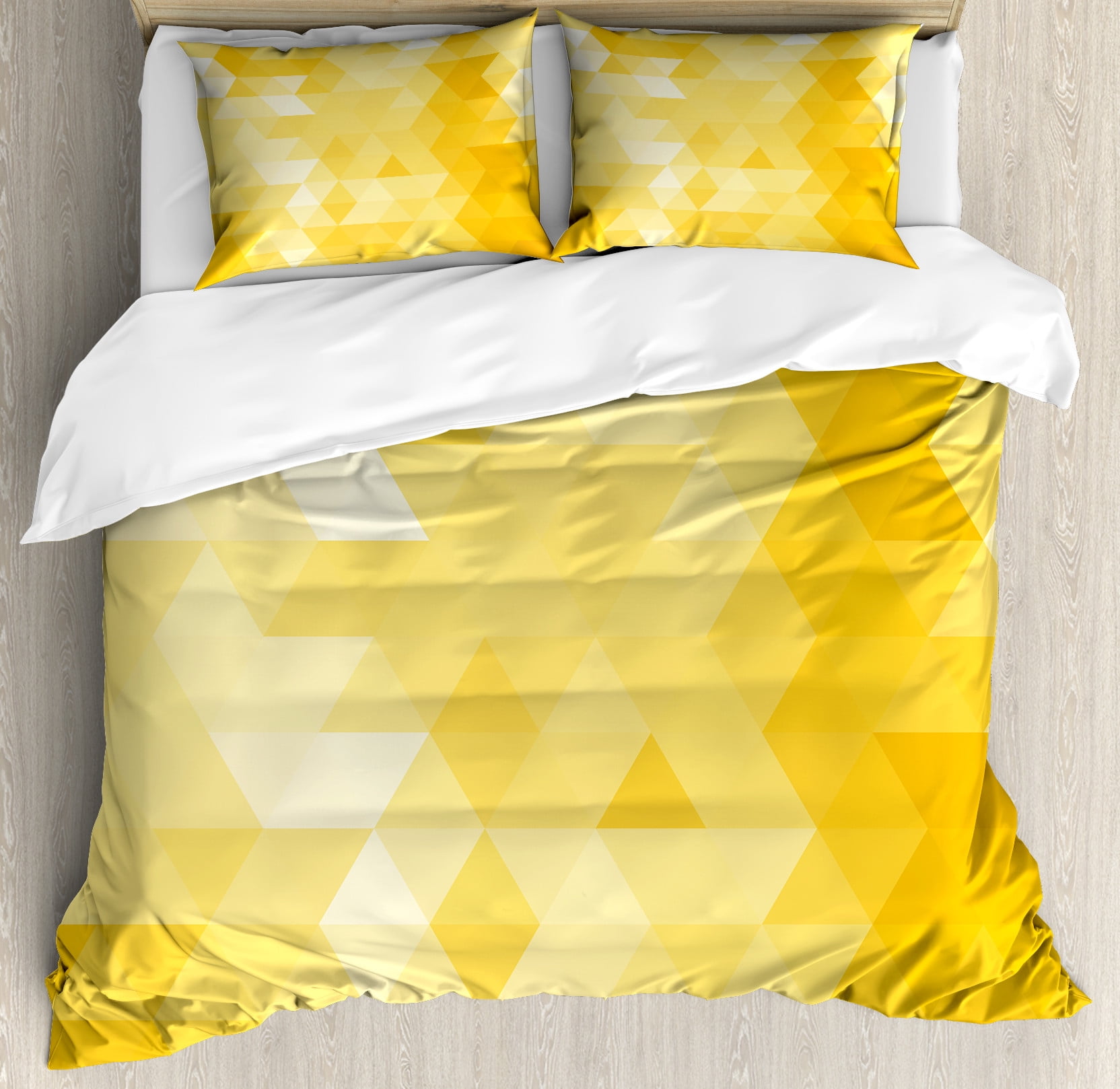 Yellow Duvet Cover Set, Abstract Triangle Geometrical Shaded Patterns ...