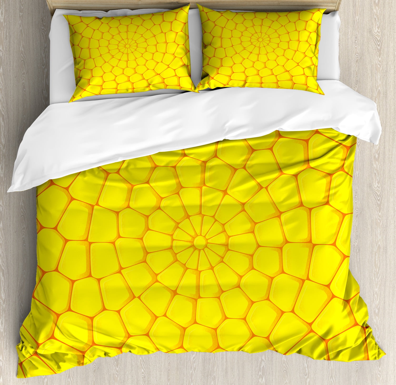 Yellow Duvet Cover Set, Corn Bricks Illustration Countryside Nature ...