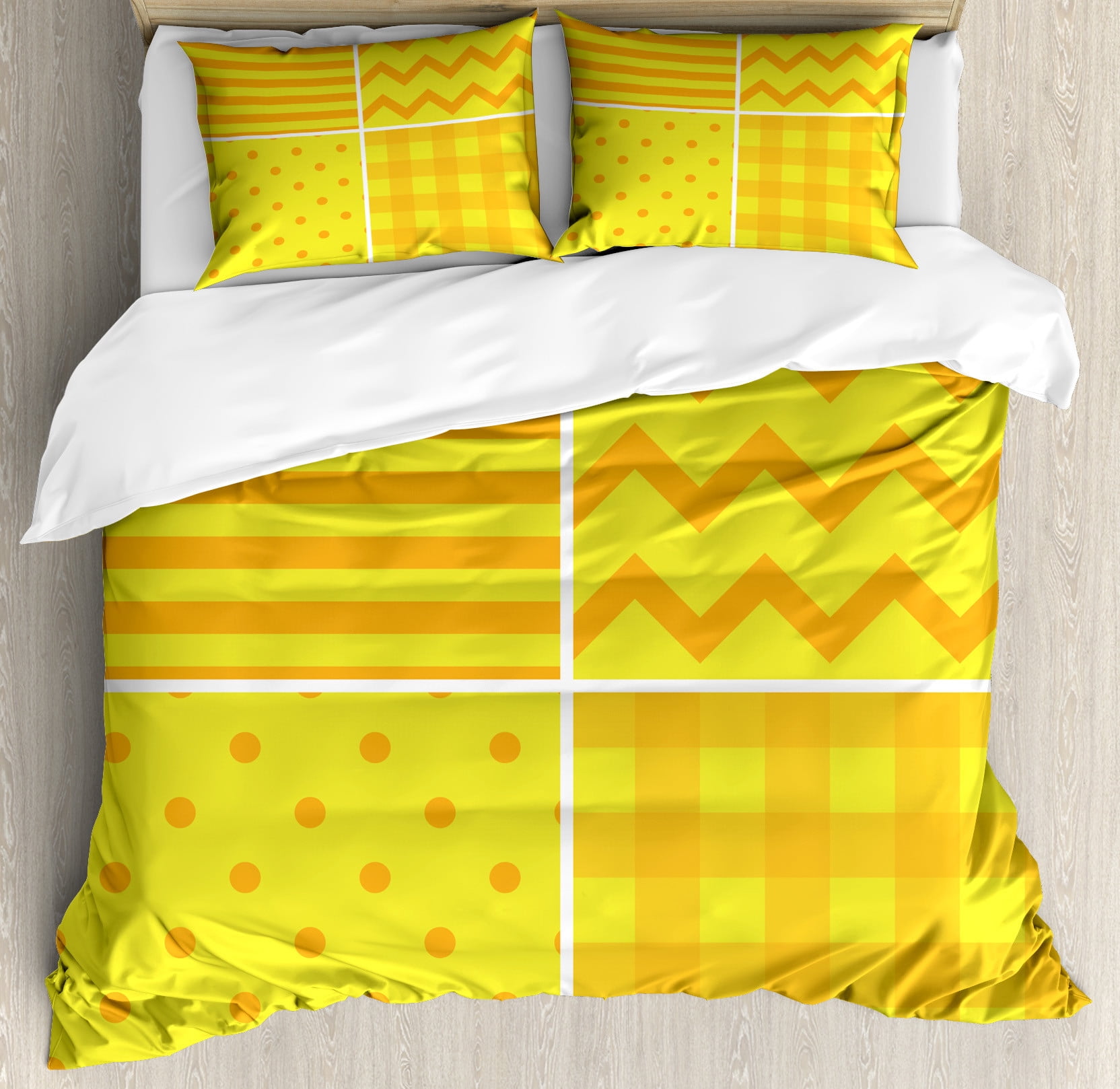 Yellow Duvet Cover Set, Illustration Different Patterns in Flat Design ...