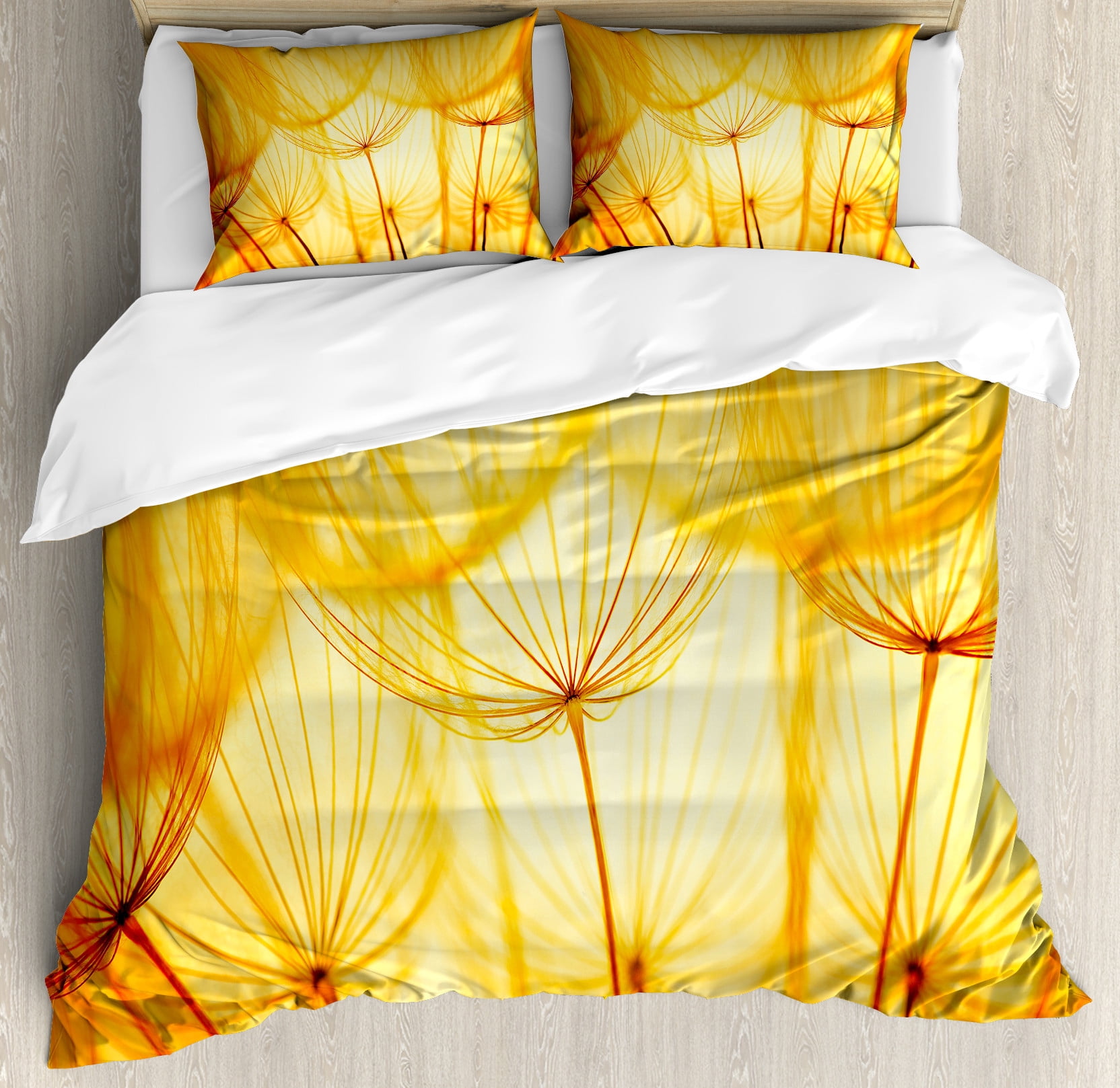 Yellow Duvet Cover Set, Joy of Dandelion Flower with Garden in Hot ...