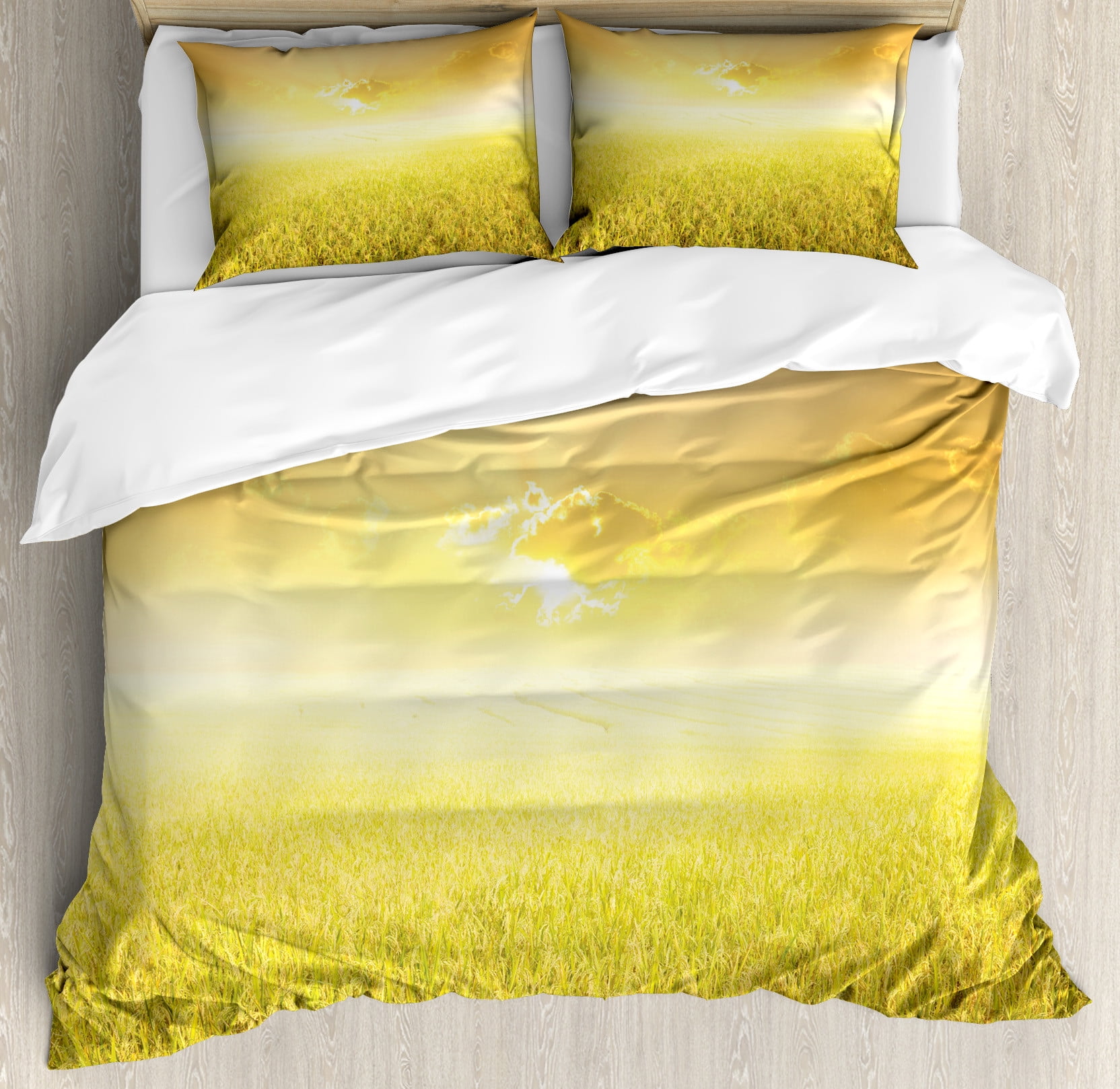 Yellow Duvet Cover Set, Rice Field Farm and Sunset Countryside ...