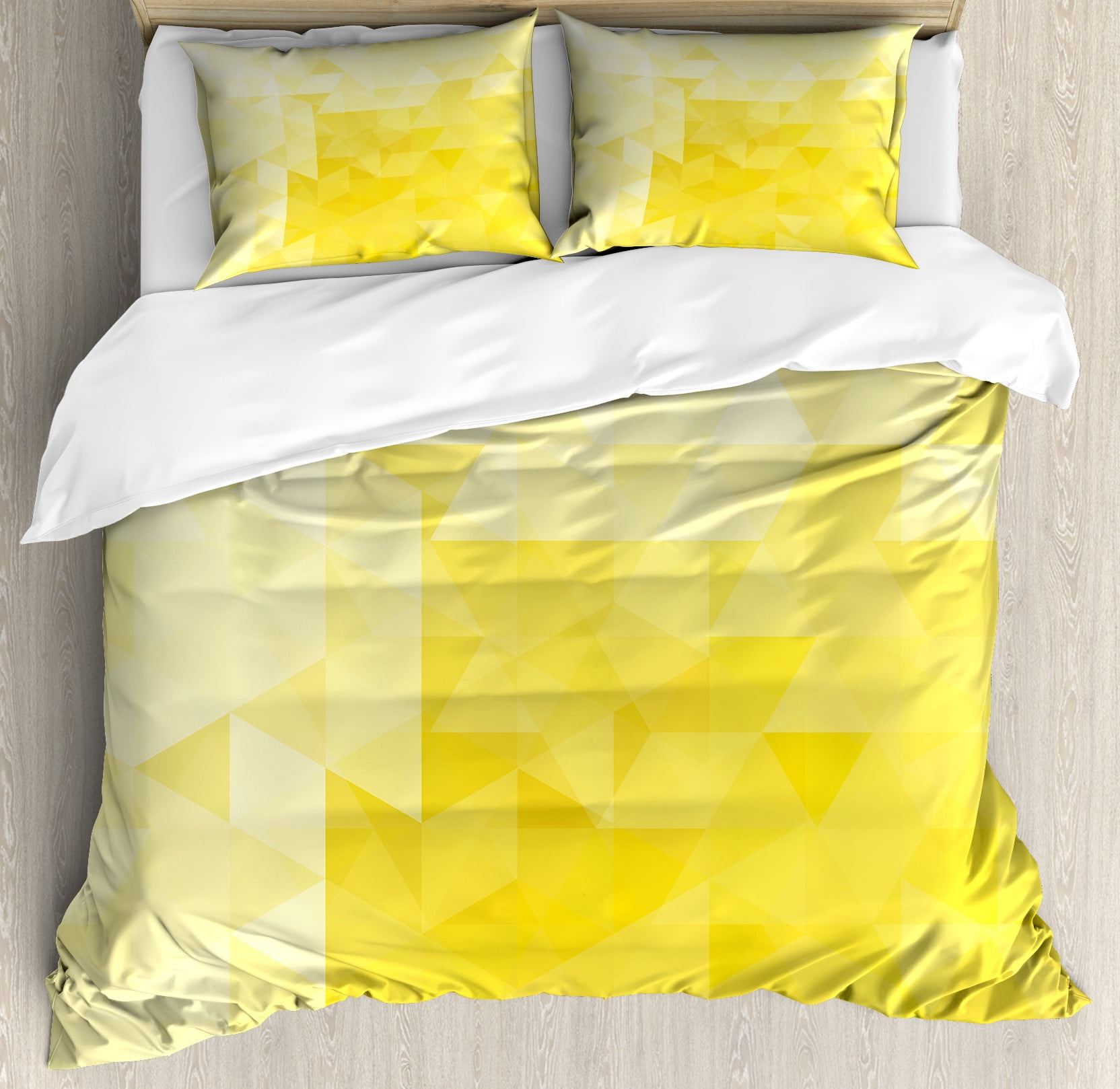 Yellow Duvet Cover Set, Simple Triangle Shaded Wavy Retro Mosaic Motifs ...