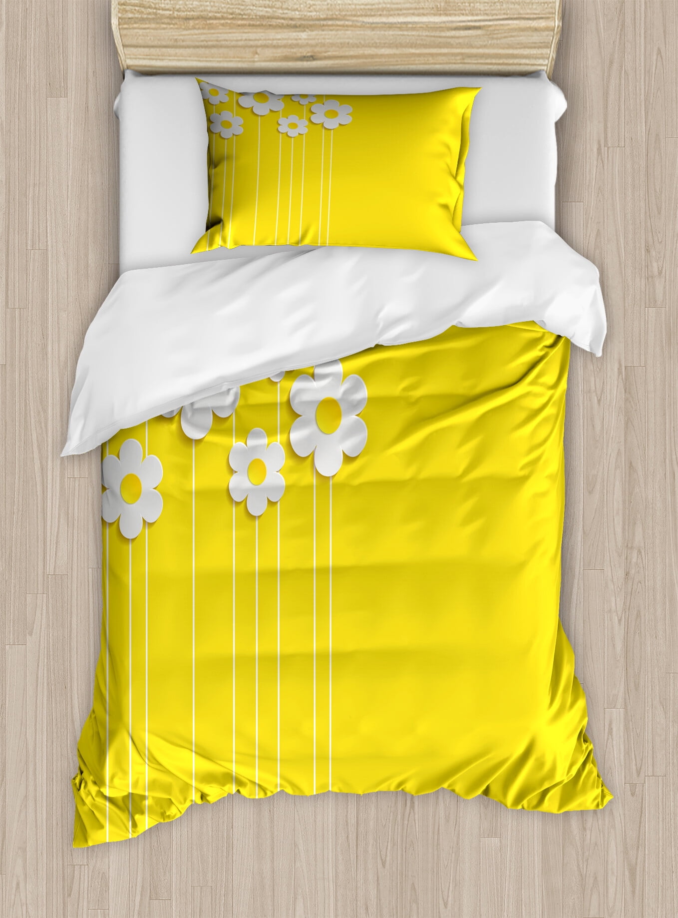 Yellow Duvet Cover Set, Spring Flowers Daisy Pattern on Clean ...